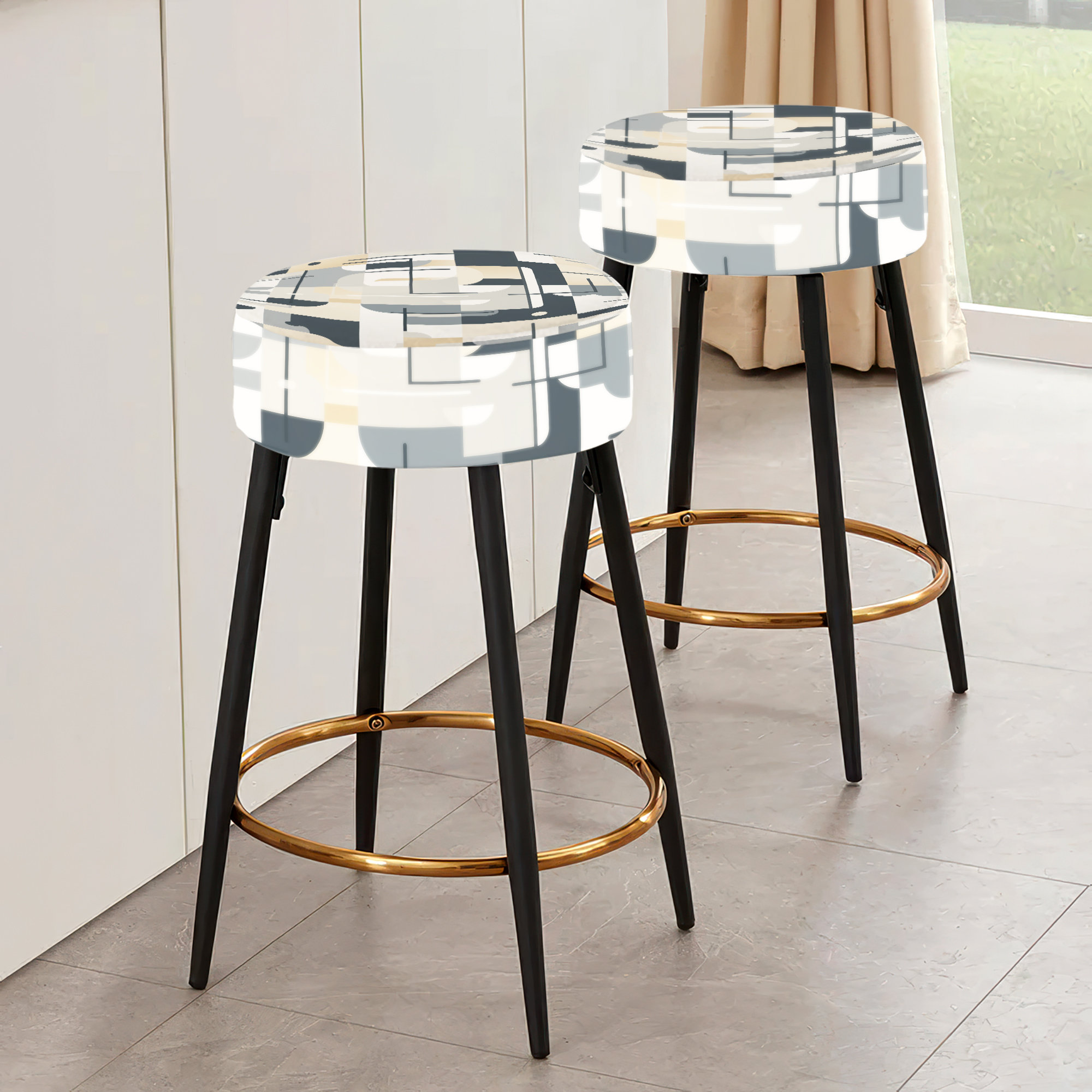 Design Art Balanced Minimalism - Striped Bar Stools Set Of 2 | Wayfair