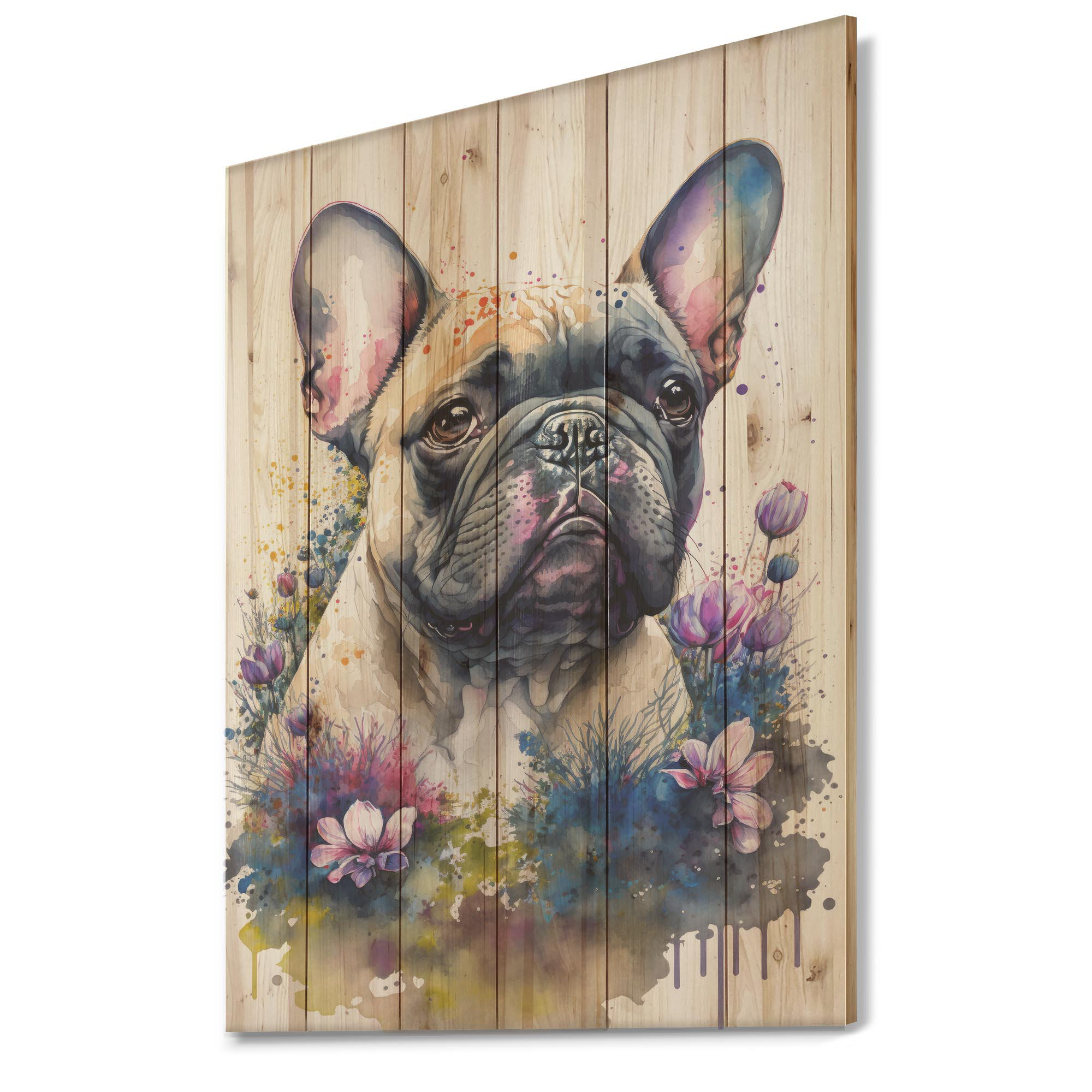 Red Barrel Studio Cute Frenchie Floral Art I - Animals Wood Wall Art ...