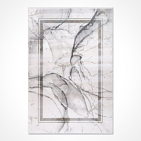 Ivy Bronx Tierra Grey Marble Acrylic Machine Made Area Rug | Wayfair.co.uk