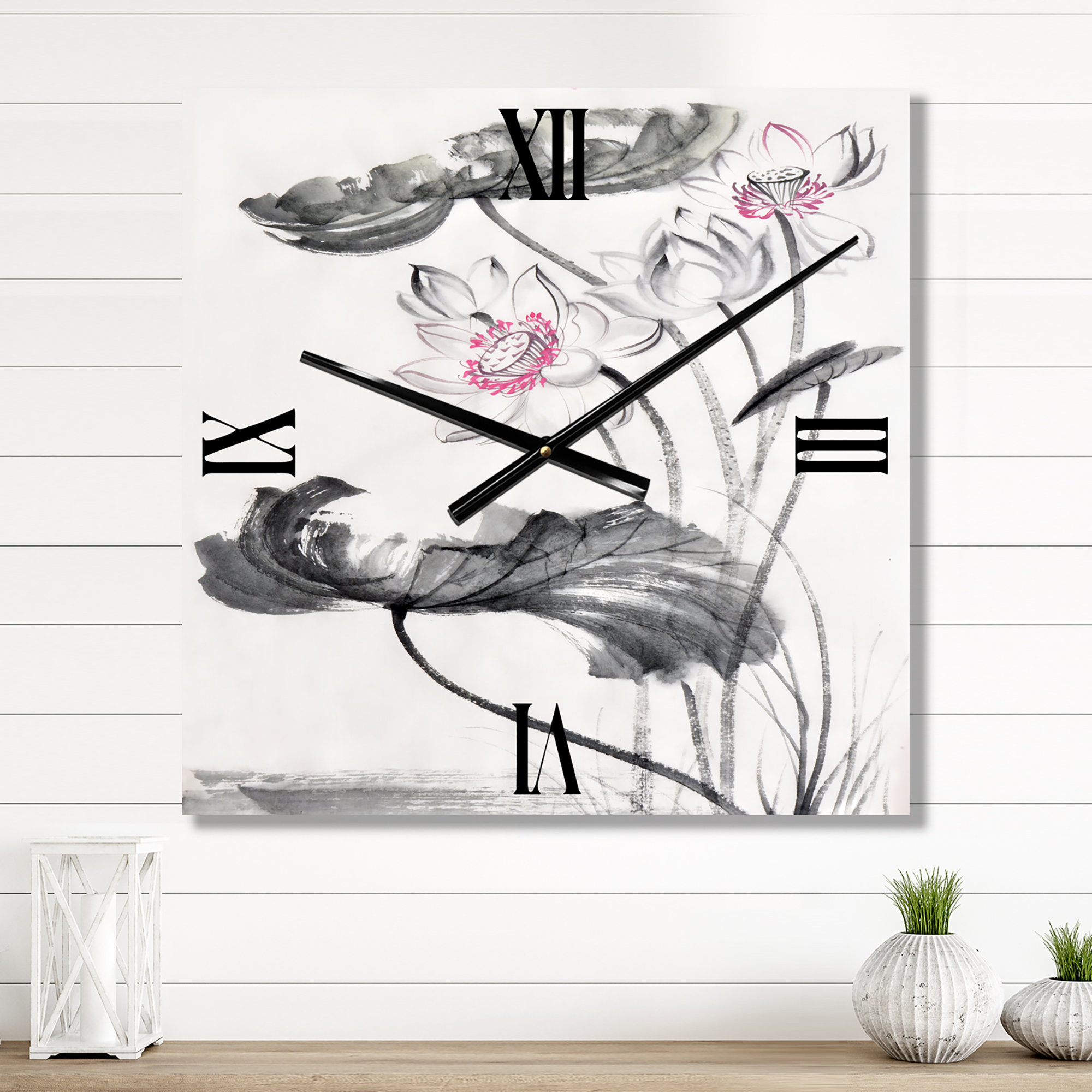 East Urban Home Vintage Lotus Flowers - Traditional Wall Clock | Wayfair