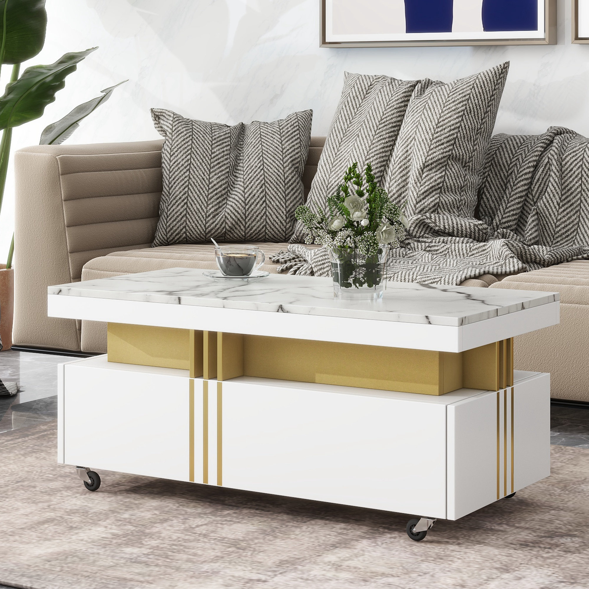Mercer41 Rectangle Cocktail Table with Caster Wheels - Wayfair Canada