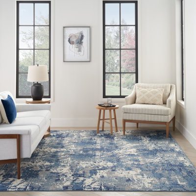 17 Stories Cloree Performance Blue/Ivory/Gray Rug & Reviews | Wayfair