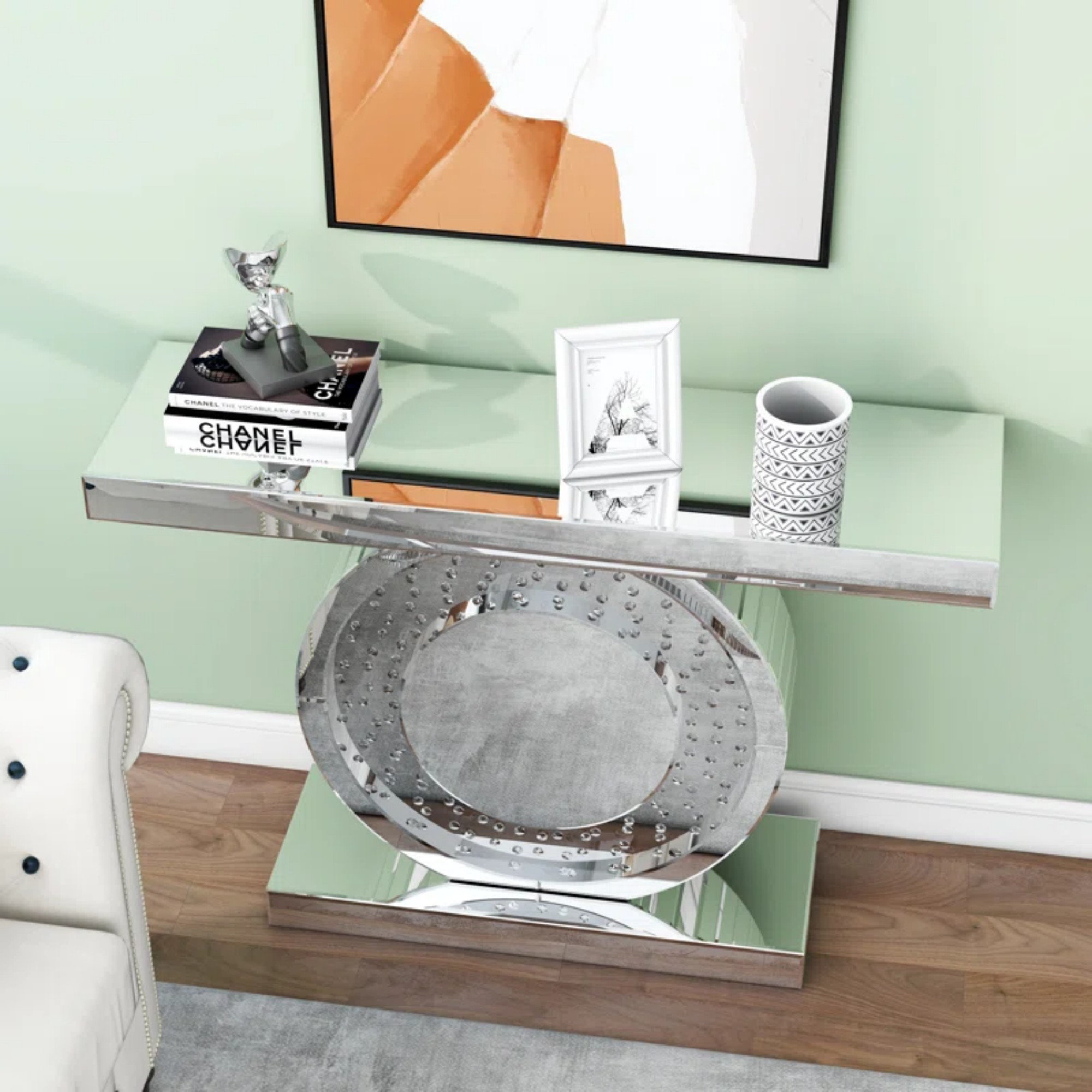 Everly Quinn Mirrored Glass Console Table with Crystal Inlay - Wayfair ...