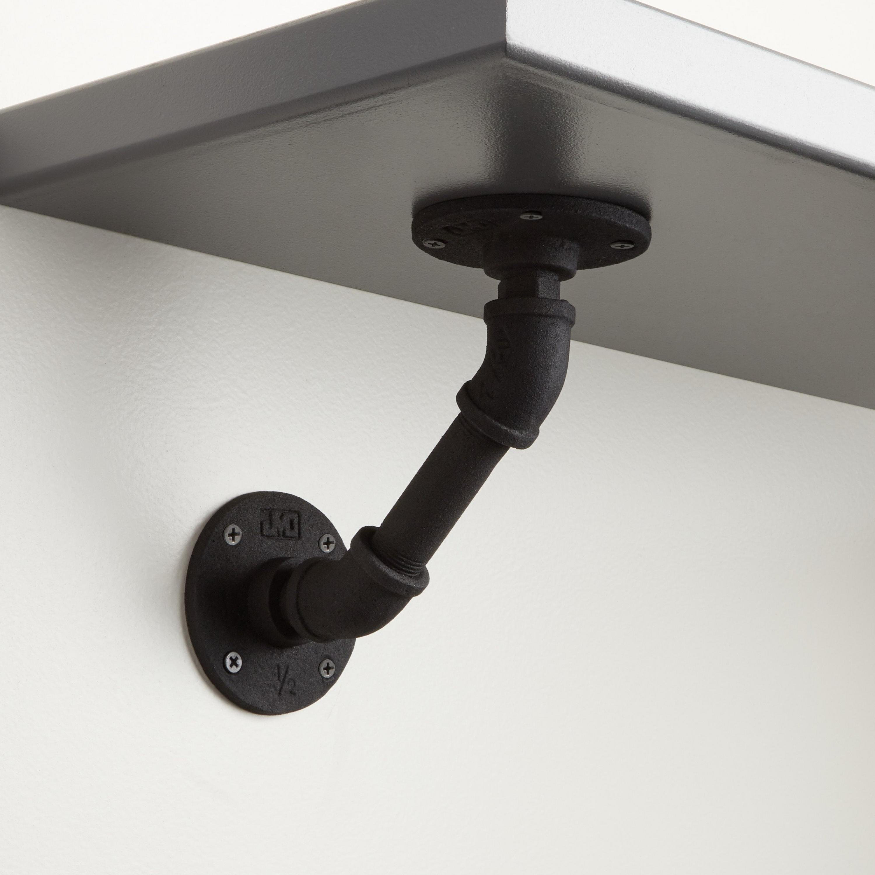 Signature Hardware Gibson Iron Pipe Shelf Brackets - Black Powder Coat ...