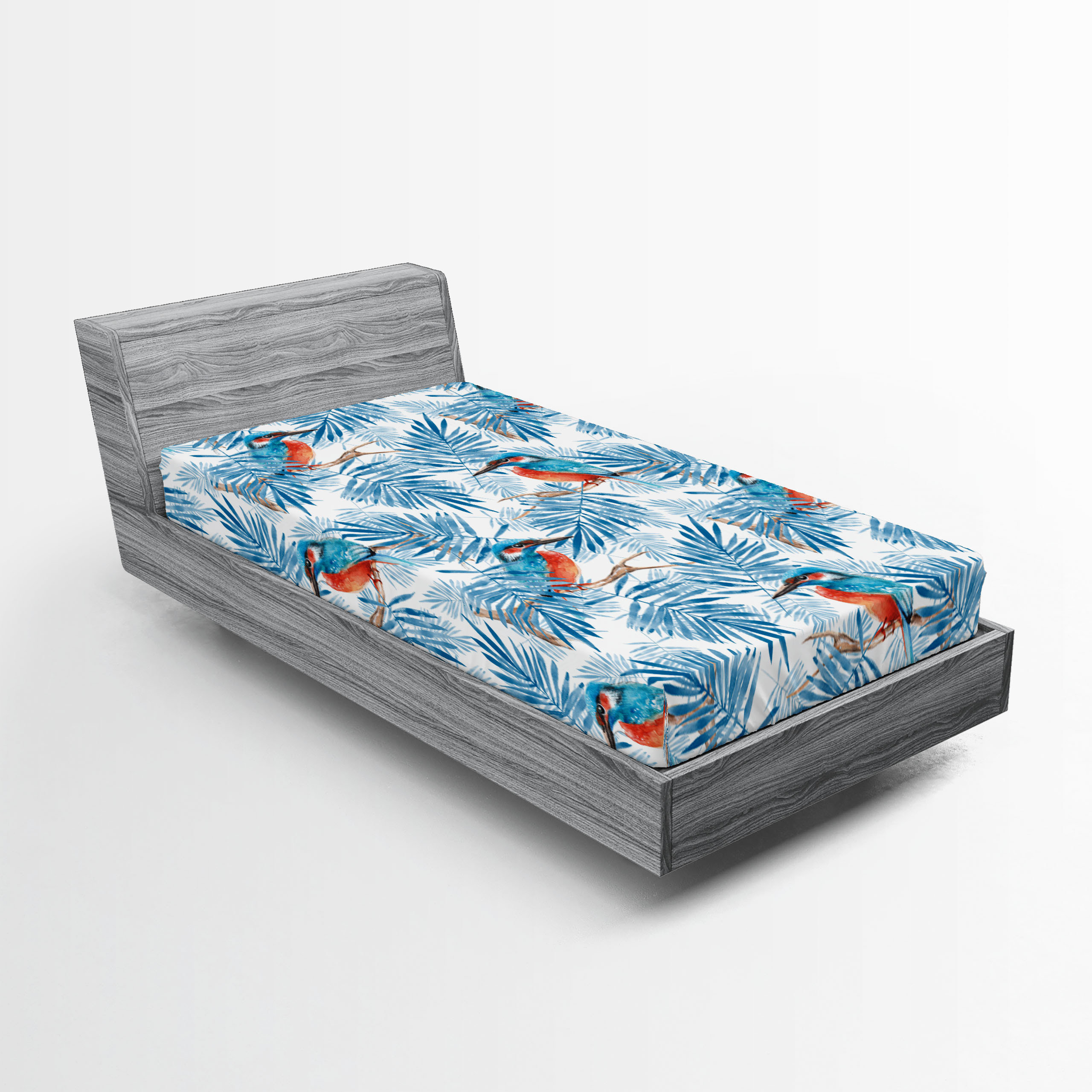 Ambesonne Birds and Nature Fitted Sheetfisher Pattern Sea Blue ...