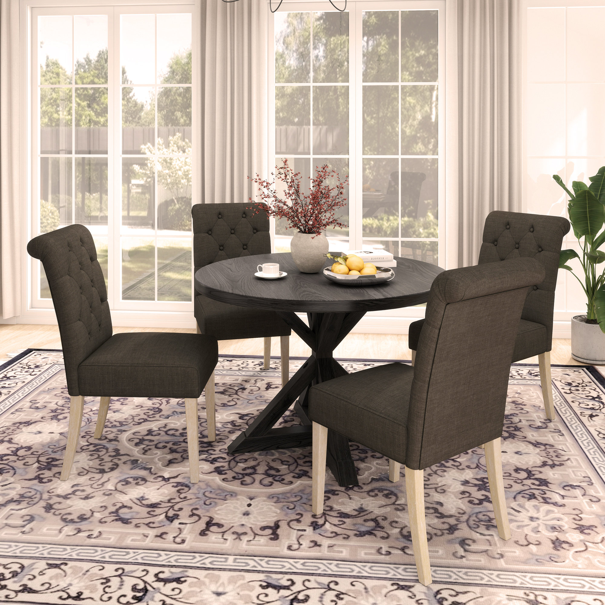 Lark Manor™ 5-piece Dining Set, Cross-Buck Round Table with 4 Tufted ...