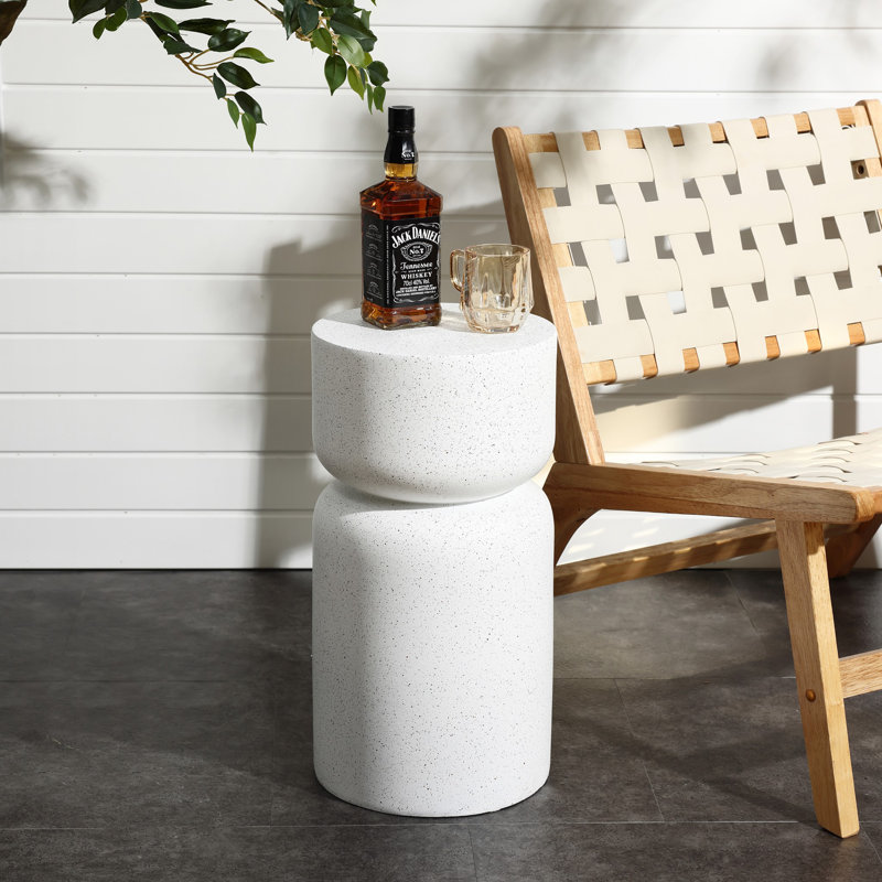 Latitude Run® White with Gray Flecks Pillar Round MgO Side Table ...