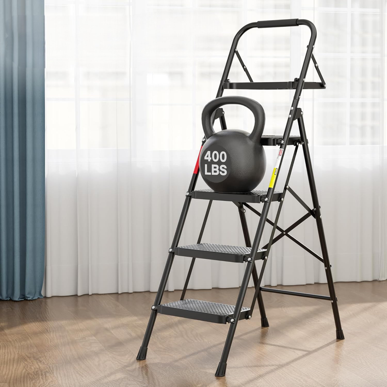Latitude Run® This Is A Sturdy Black Steel Four-Step Ladder With A ...