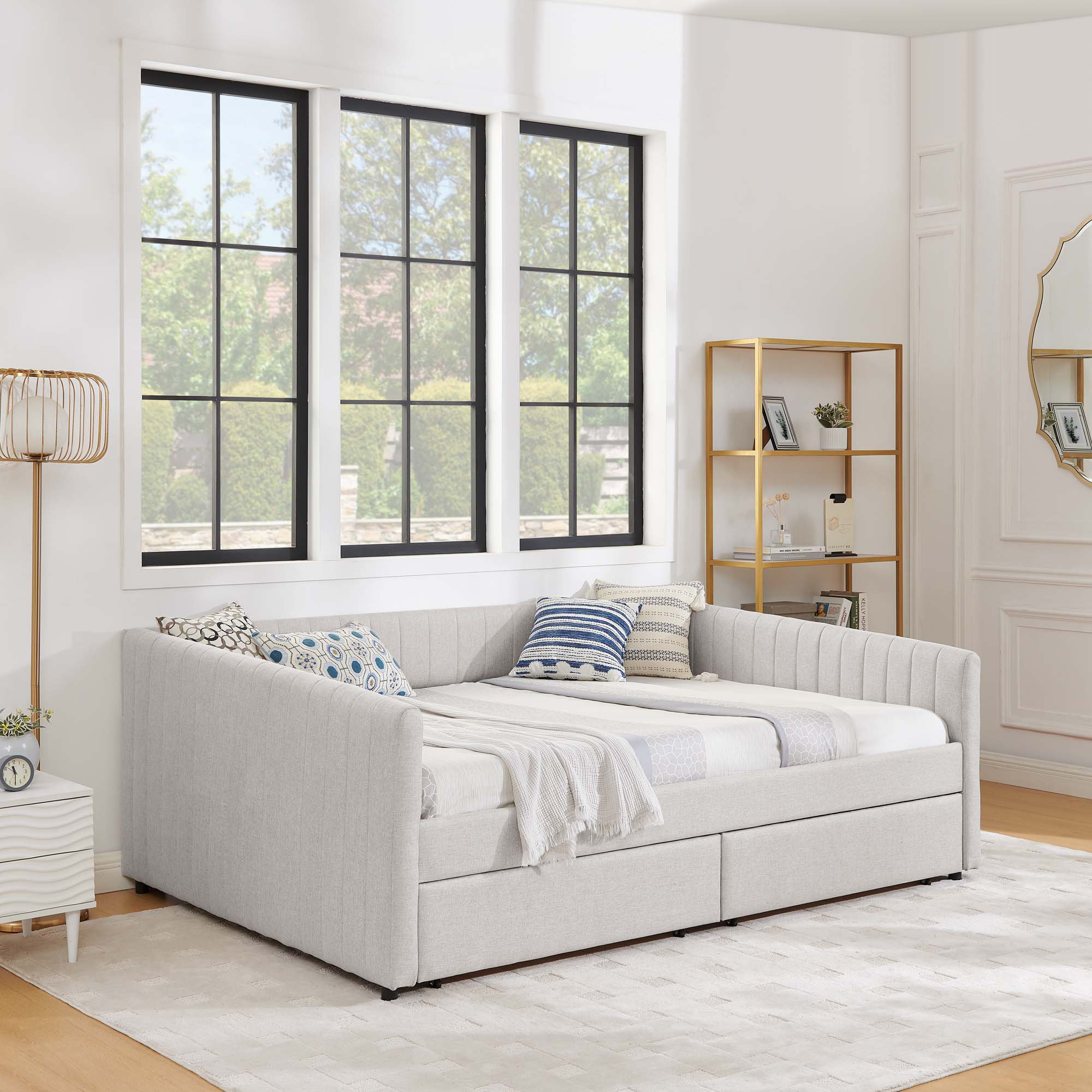 House of Hampton® Queen Size Daybed With Two Drawers Trundle ...