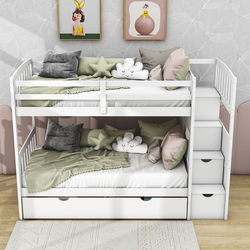 Harriet Bee Ikher Twin Over Twin/Full 3 Drawers Wood Bunk Bed with ...