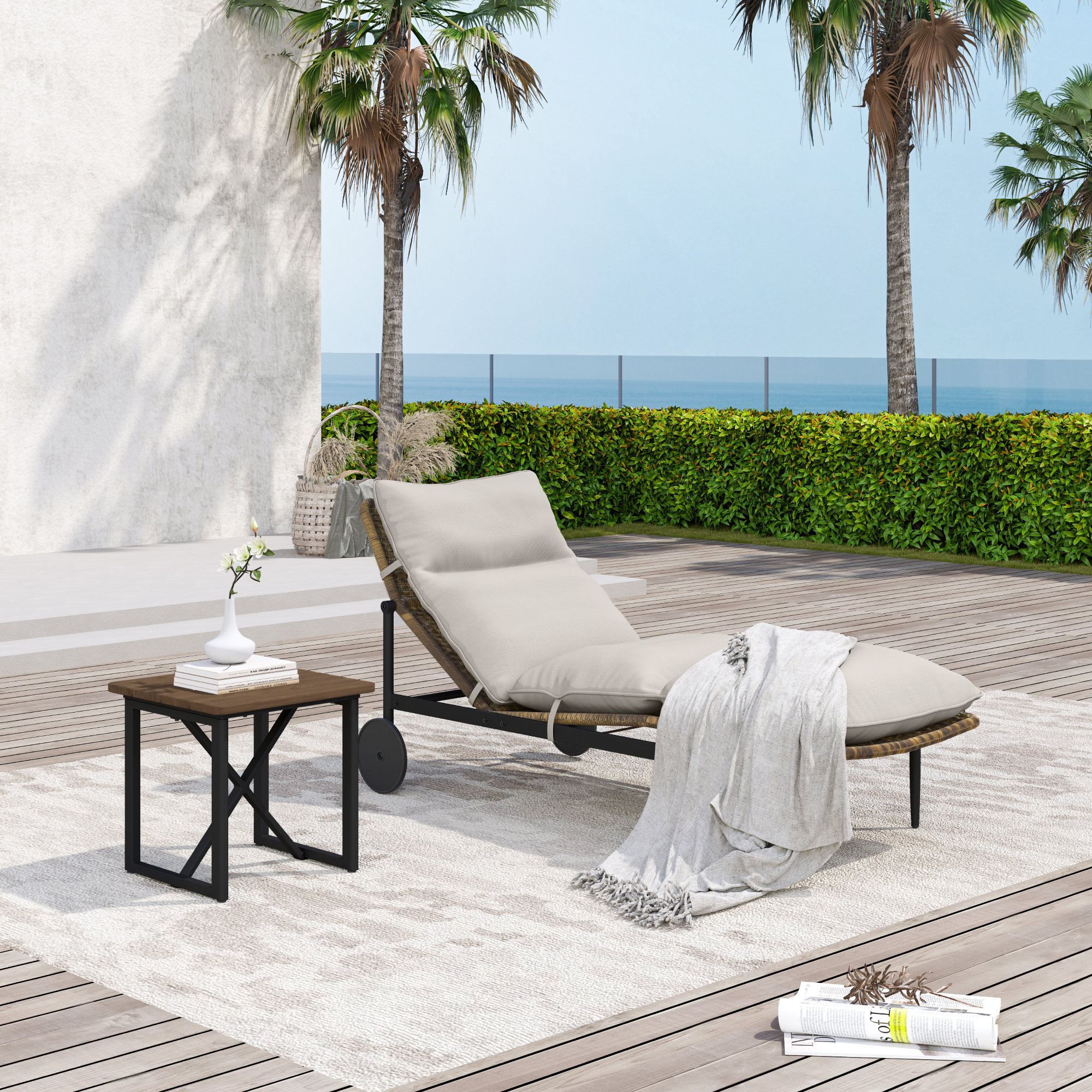 EGEIROS LIFE Purecane 2-Piece Aluminum Rattan Patio Chaise Lounges With ...