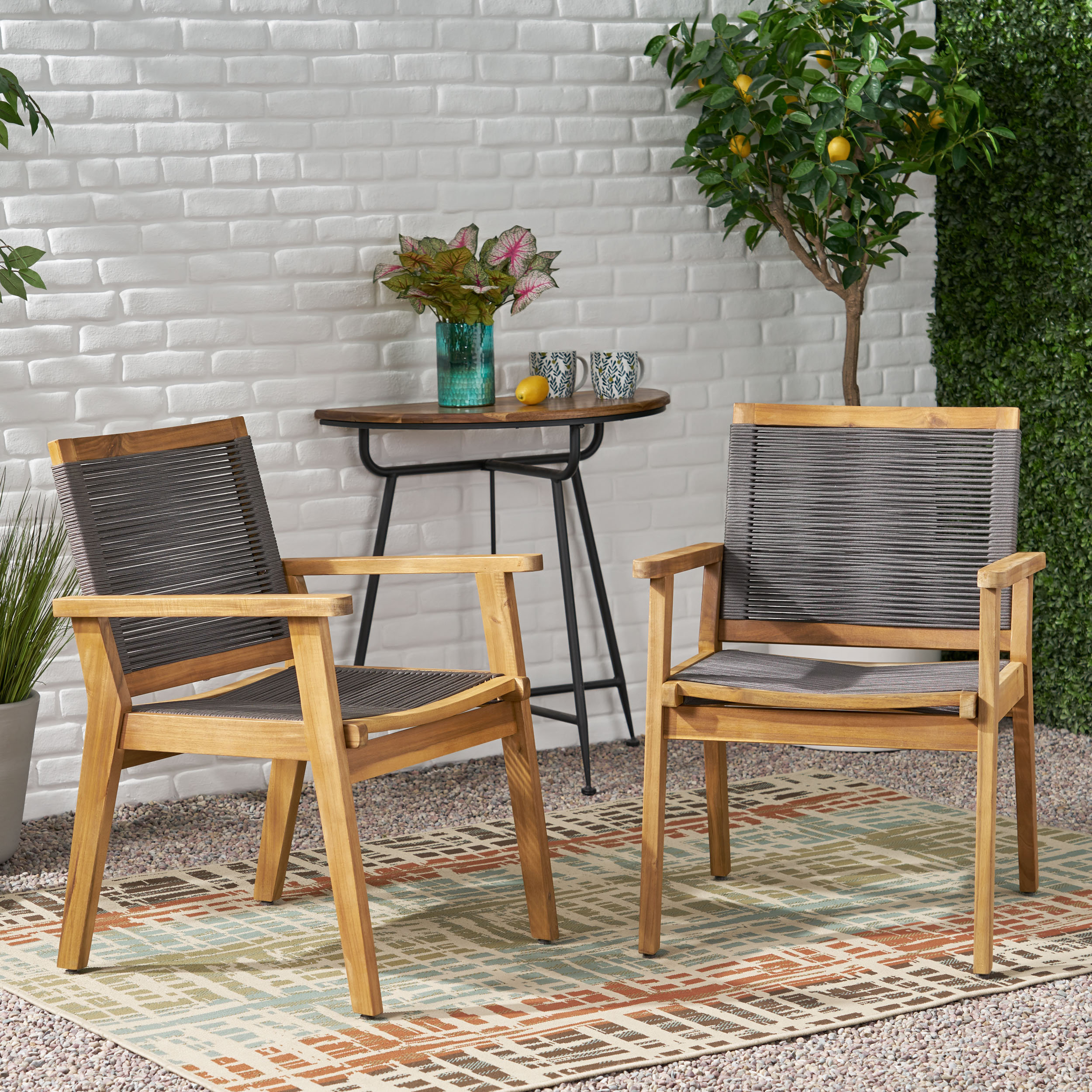 Corrigan Studio® Modern Outdoor Patio Chairs Set of 2, Acacia Wood ...