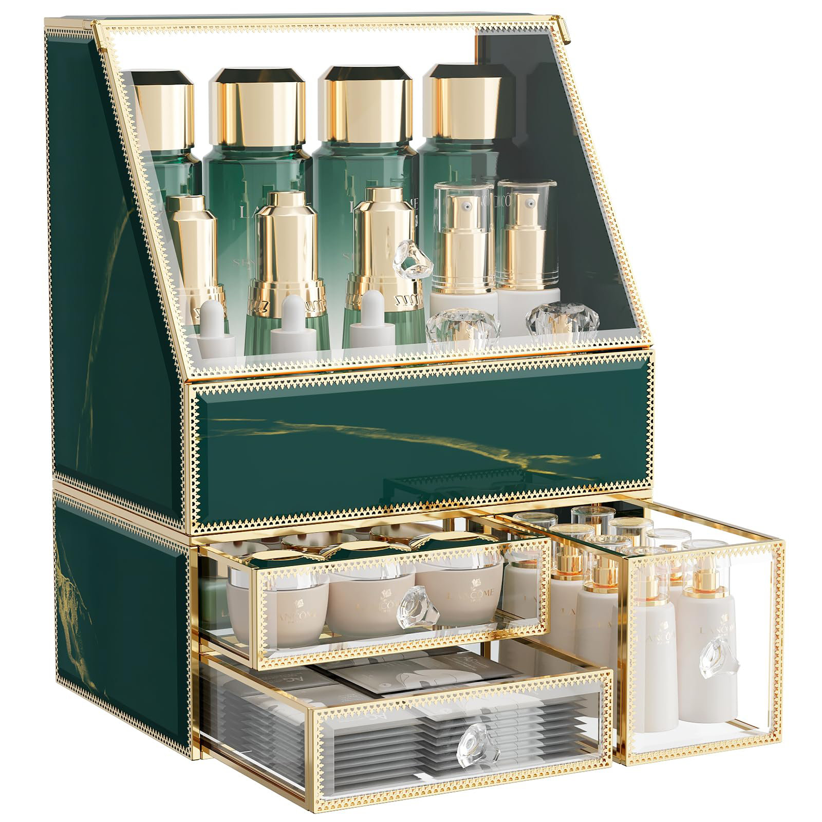Everly Quinn Stackable Glass Makeup Organizer – Multi-Purpose, Rust ...