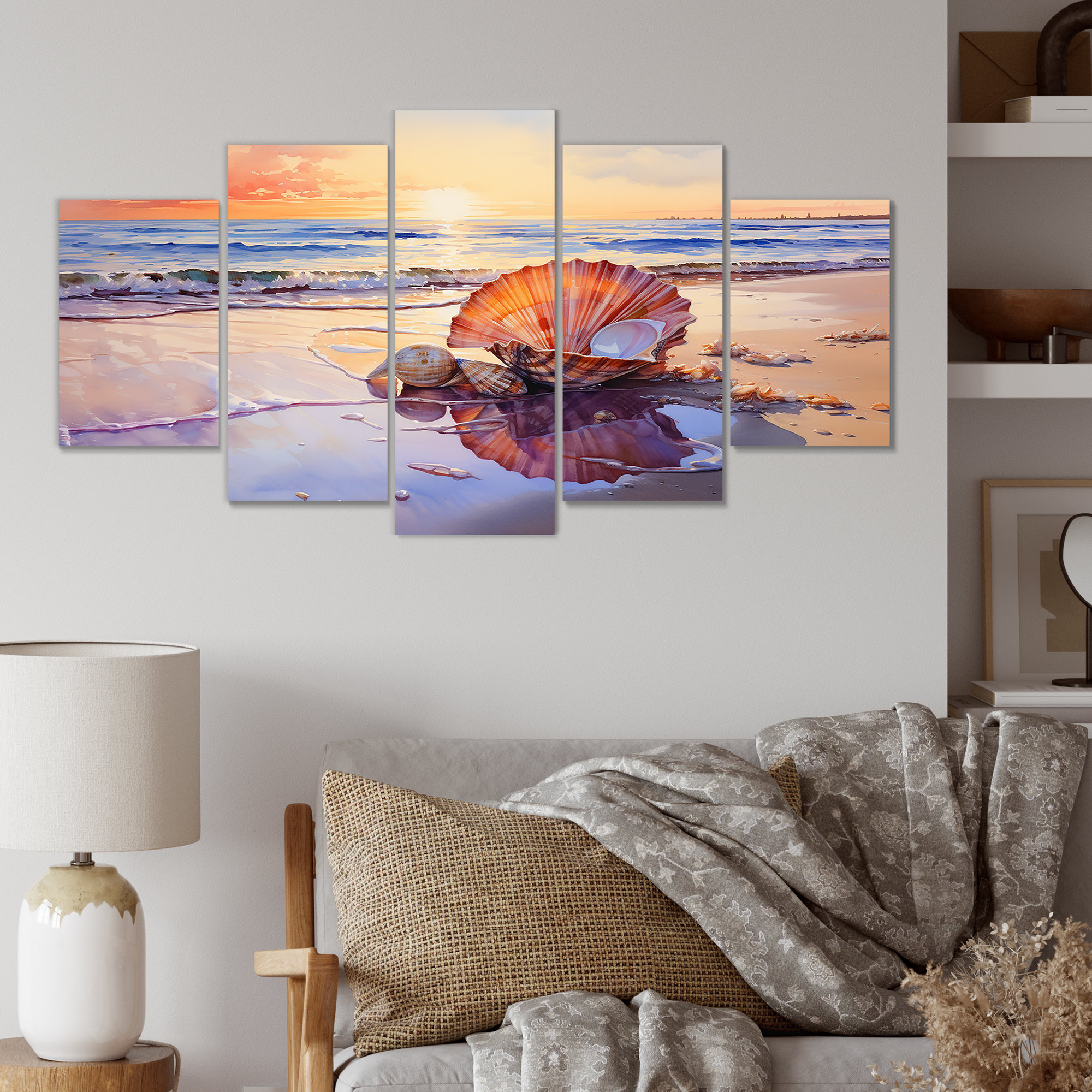 Dovecove Coastal Treasures Sunset Seashell I - Coastal Beach Multipanel Wall Art | Wayfair