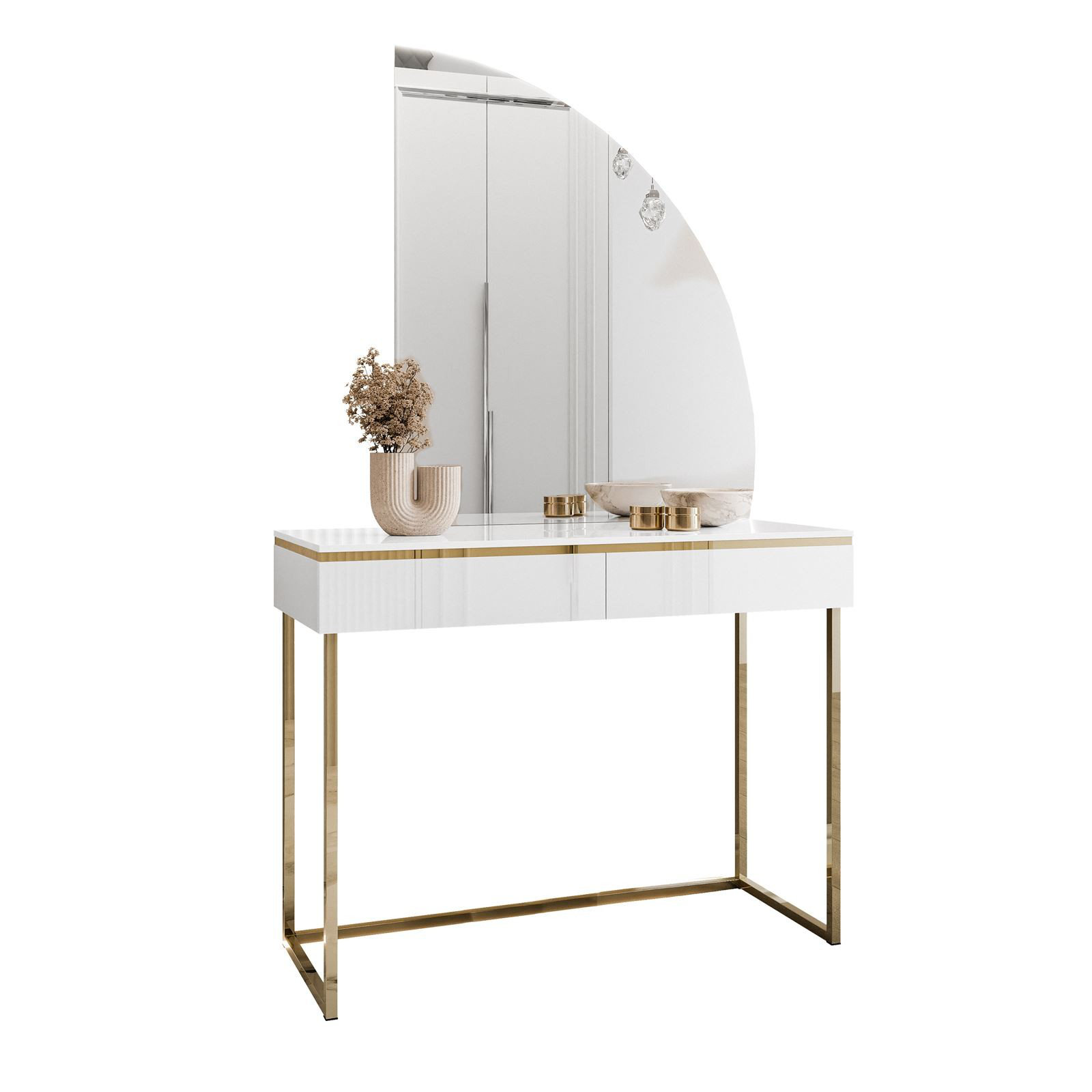Canora Grey AURORA-Q GOLD Vanity Table – White Gloss with Gold Frame ...