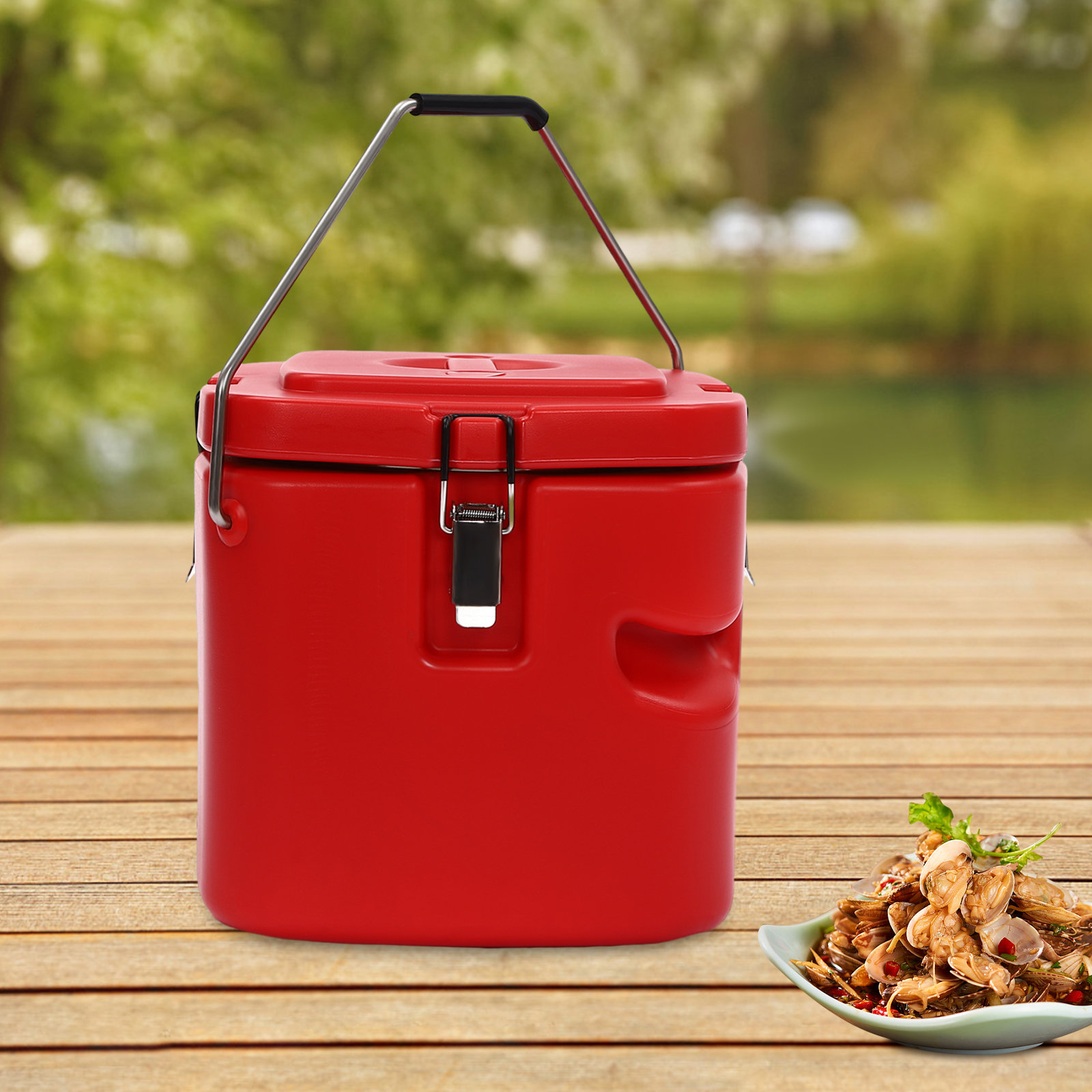 OUKANING 2.5 Gallons Cube Stainless Steel Insulated Food Carrier Box ...