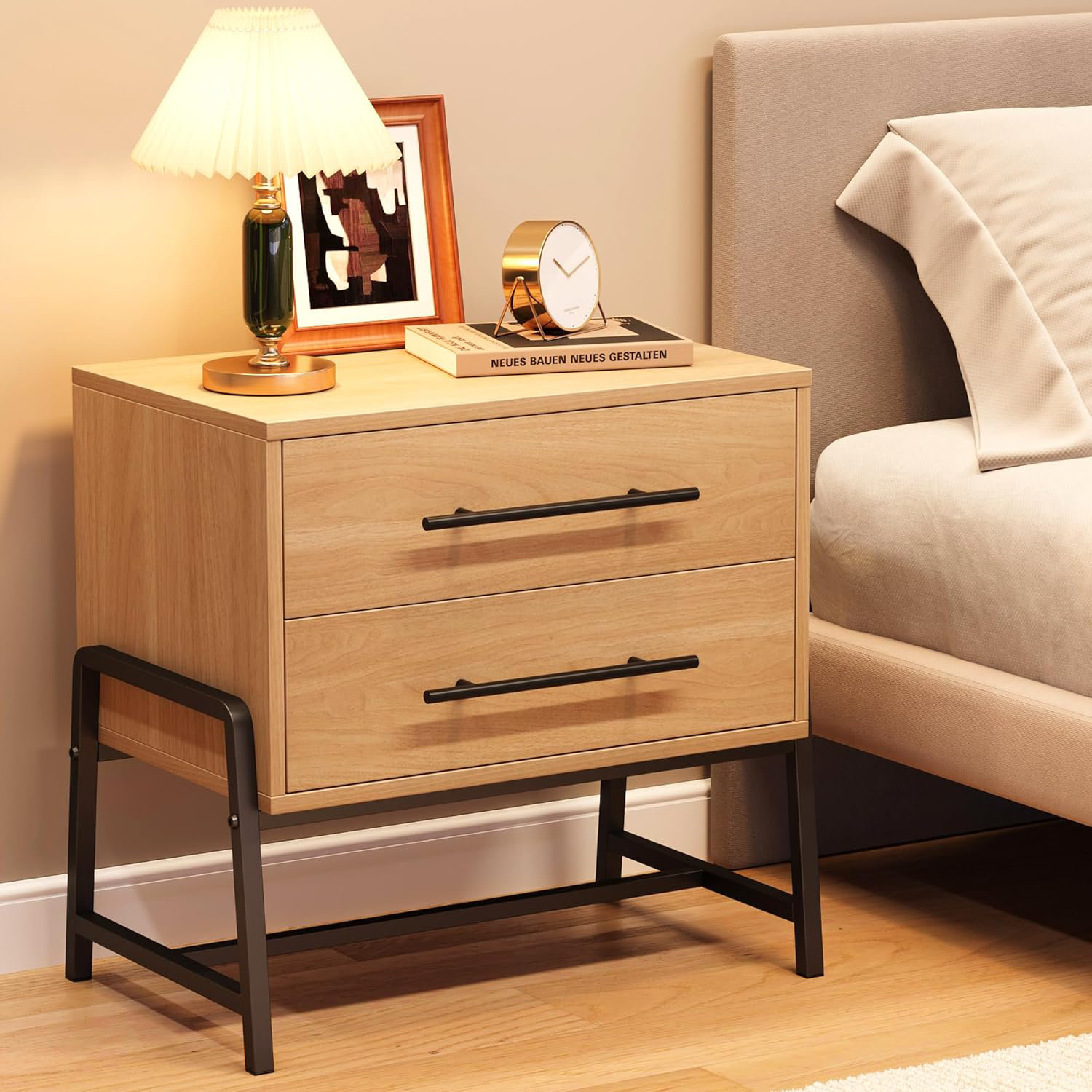 Ebern Designs Nightstand With Drawers, Side Table With Storage, Metal ...