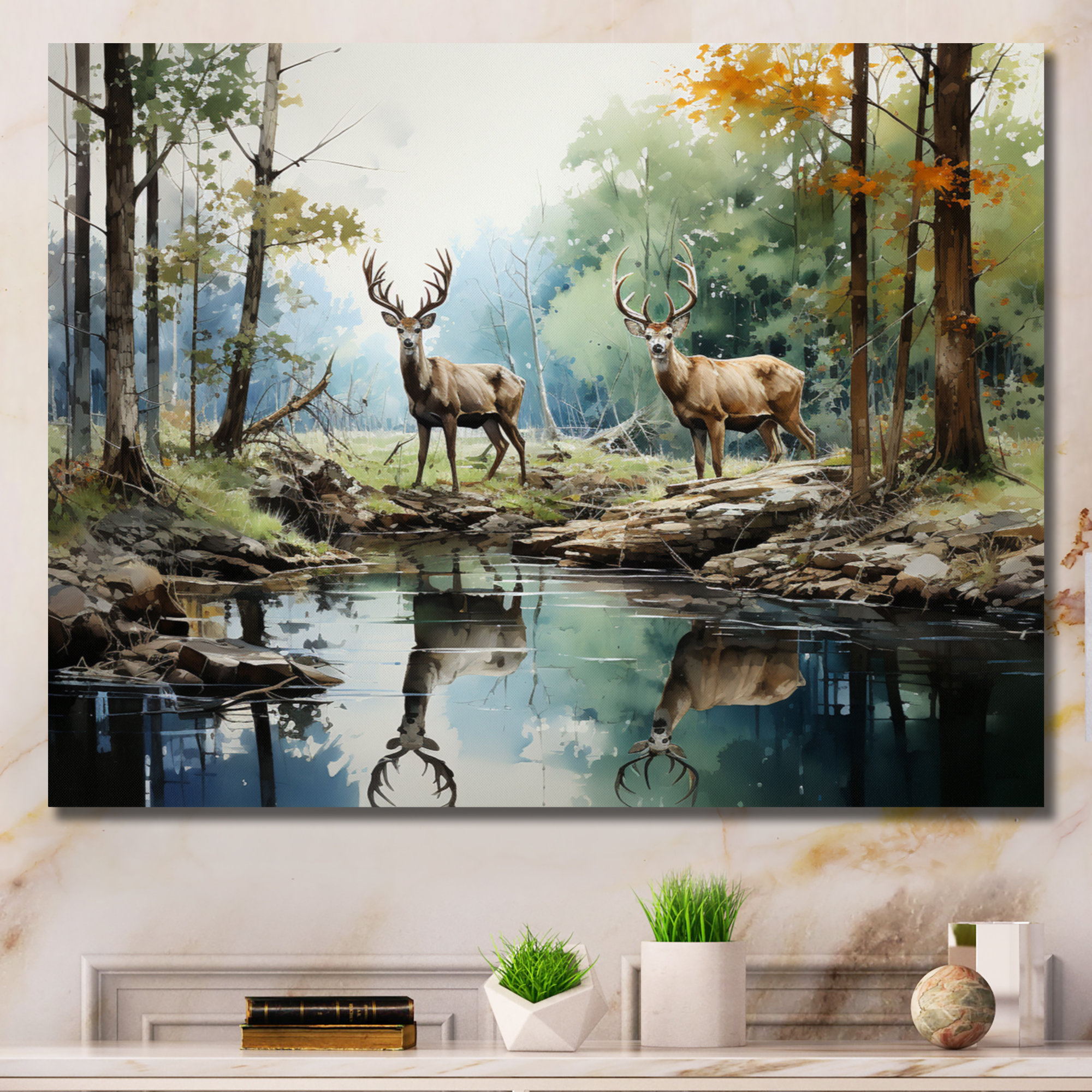 Millwood Pines Deer Majestic Reflections - Deer Framed Canvas Print ...