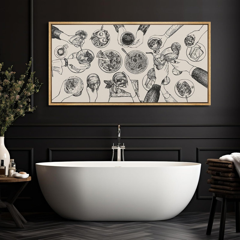 IDEA4WALL Kitchen Food Culinary Gathering Pen-and-Ink Food And Drinks ...