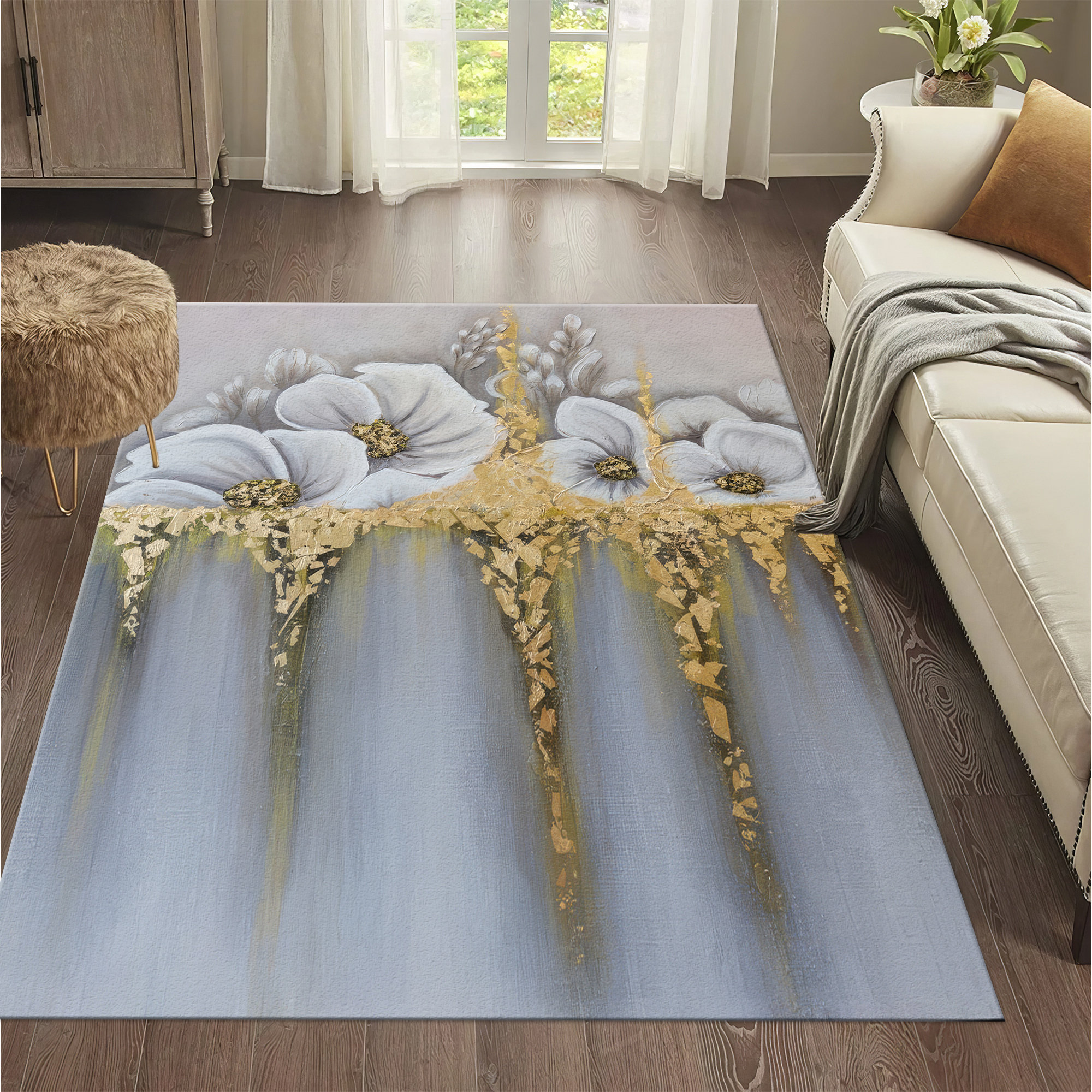 Everly Quinn Exquisite Floral Design Soft Pile Printed Rug Enhancing ...