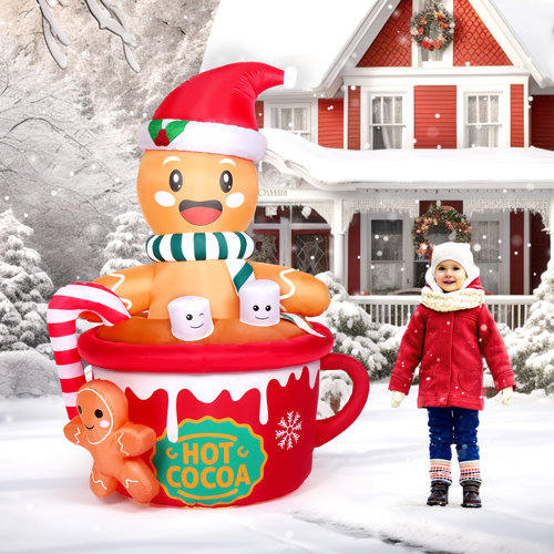 The Holiday Aisle® Gingerbread Man in Hot Cocoa Mug Inflatable ...