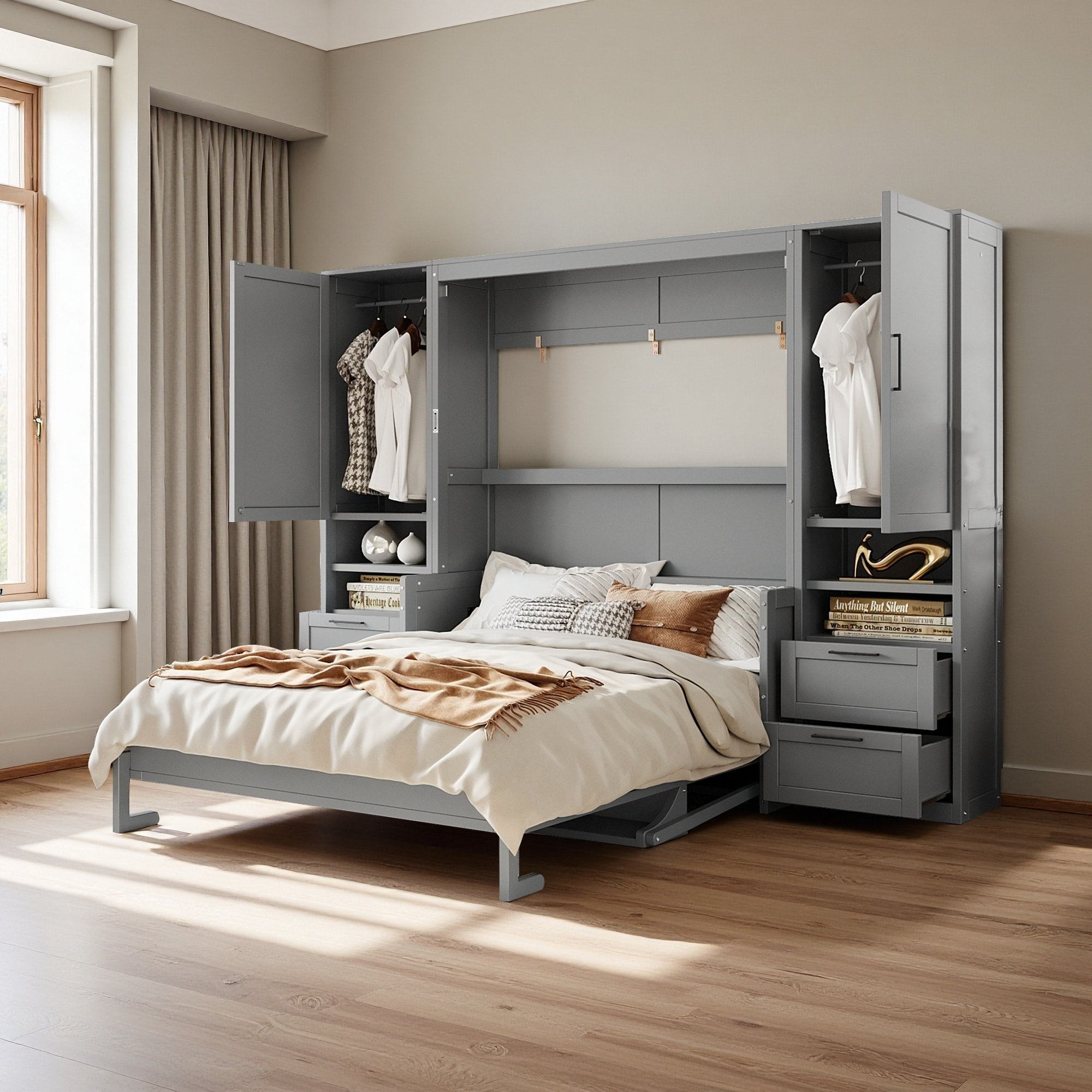 Hokku Designs Full Size Murphy Bed With Built-in Closet & Storage ...