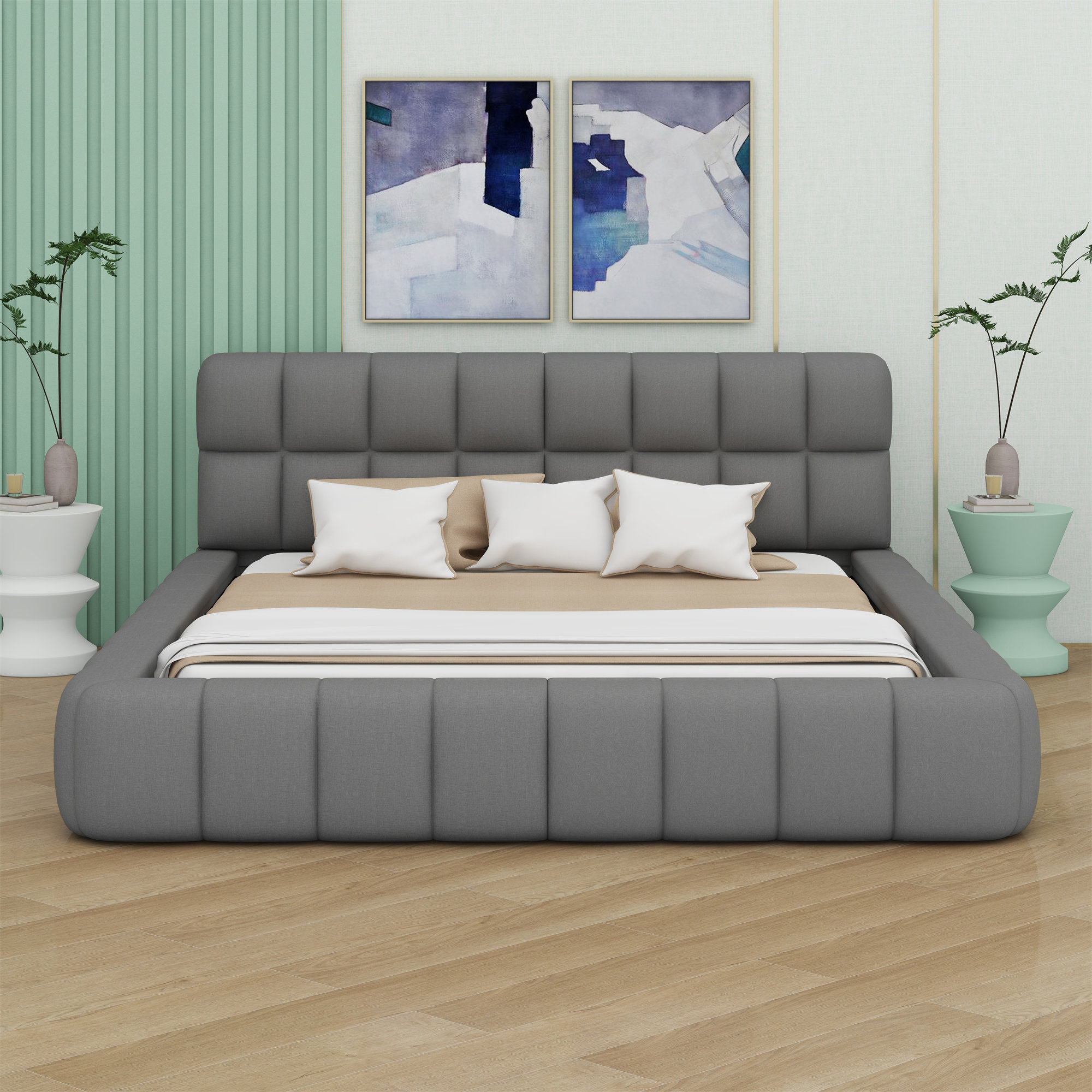 Red Barrel Studio® Upholstered Platform Bed With Thick Fabric, Grounded ...