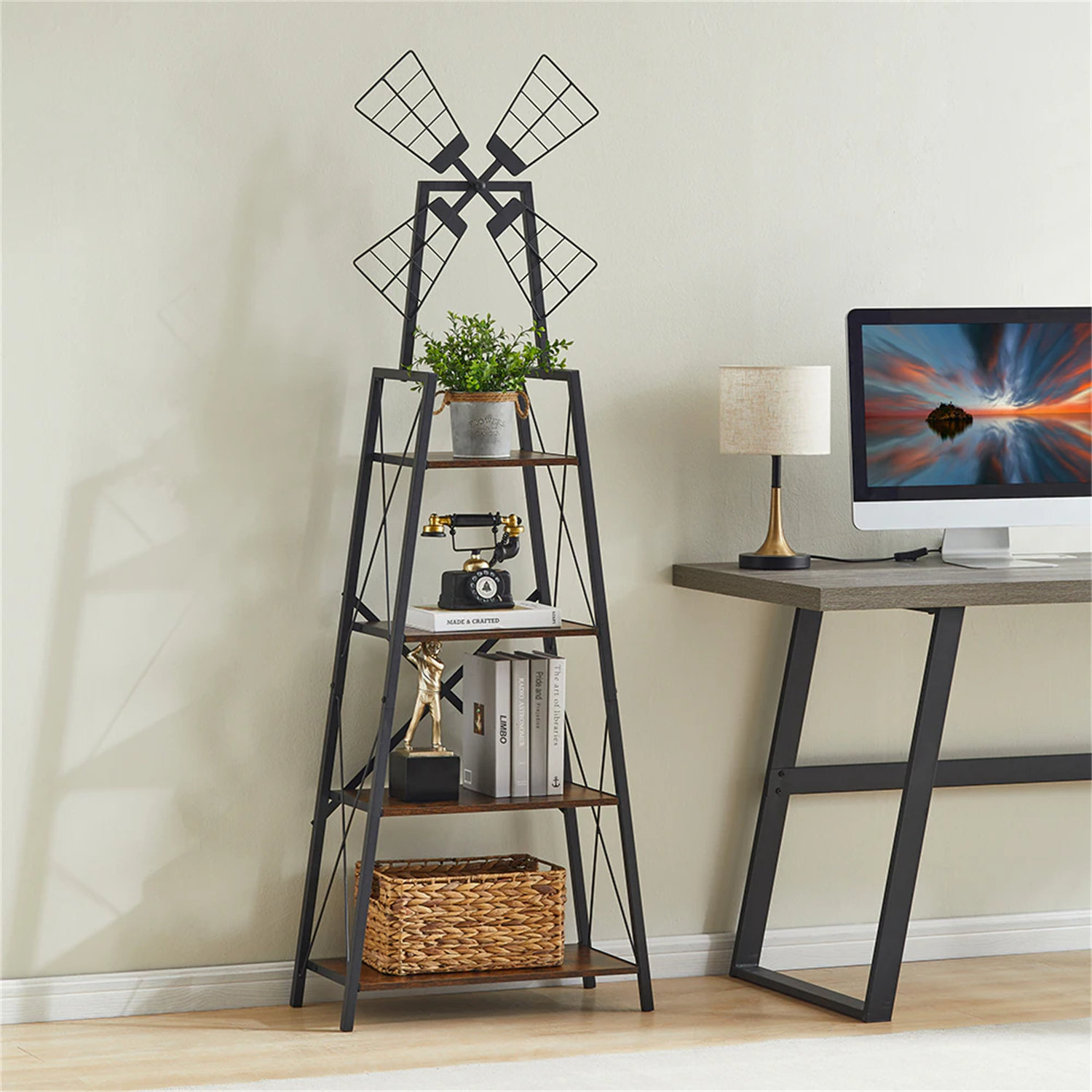 Dakota Fields 4-Tier Bookshelf, Display Storage Shelves with Metal ...