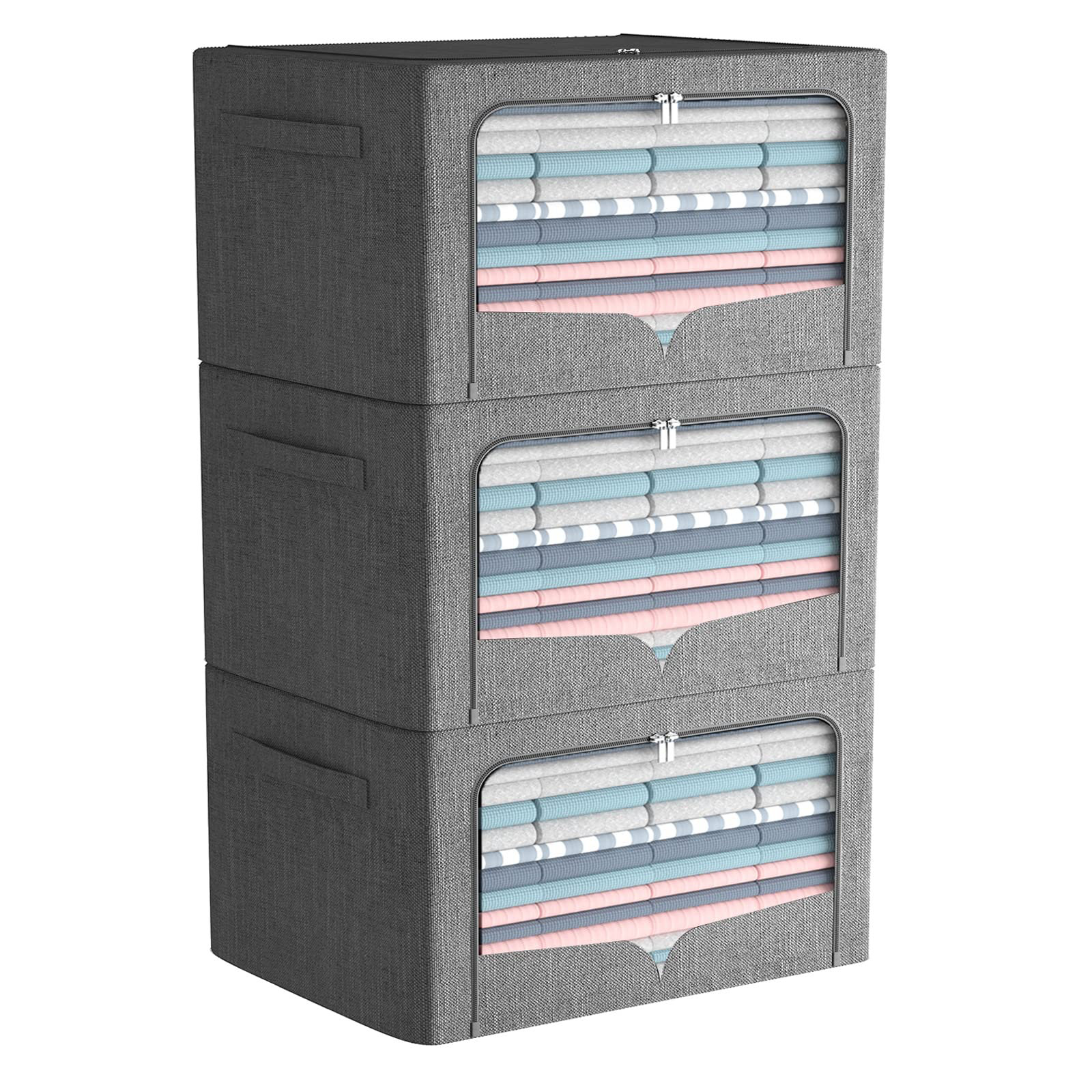 Latitude Run® Linen Storage Bins - Set Of 3 Stackable, Foldable Baskets ...