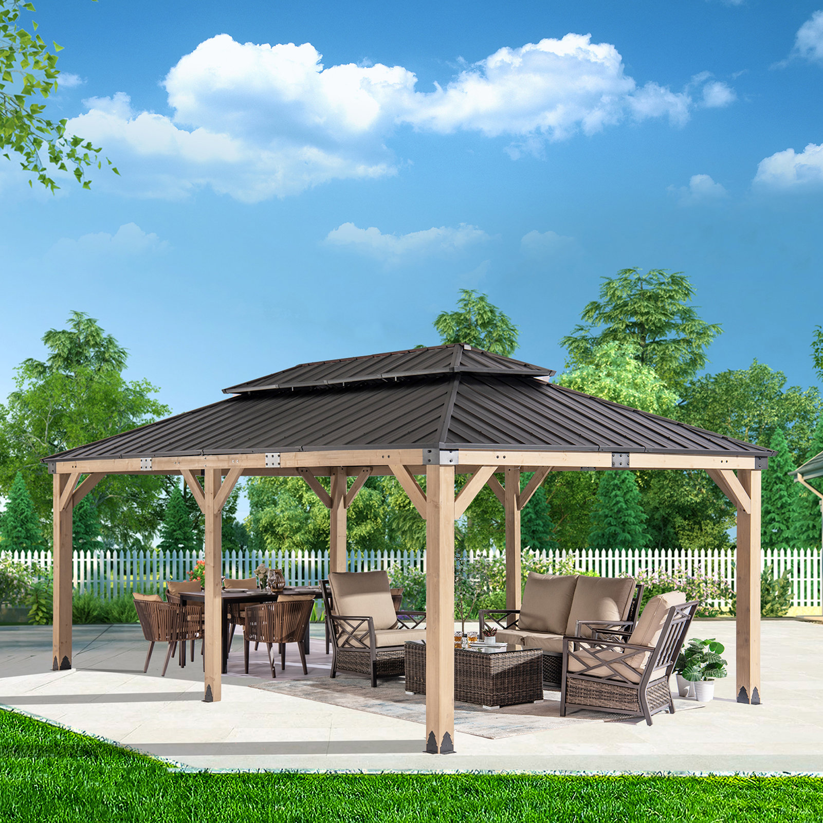 StarEcho 12 Ft. X 20 Ft. Cedar Framed Patio Gazebo with Dual Metal ...