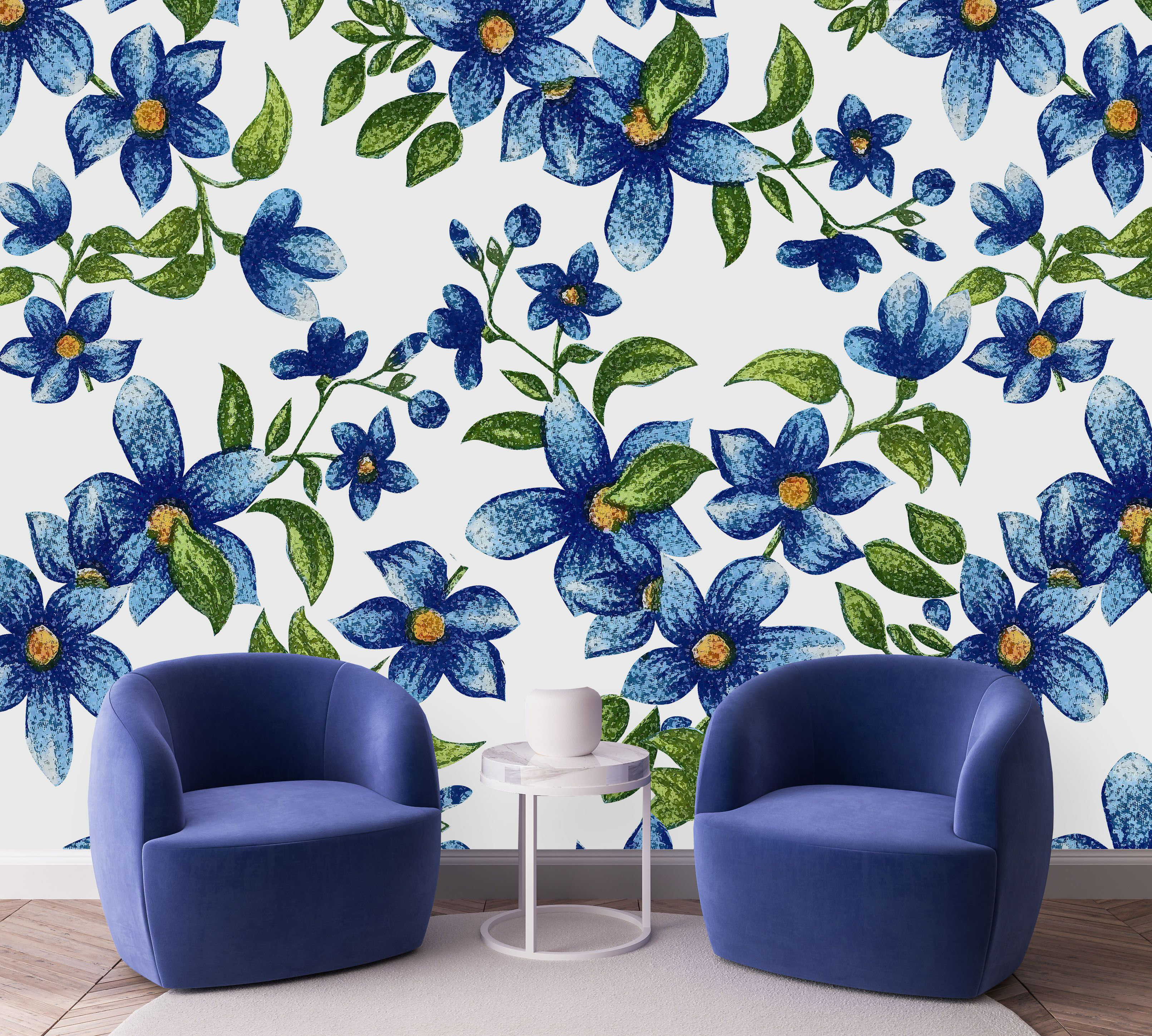 Red Barrel Studio Paper Wallpaper With Blue Flowers M1279 - Wayfair Canada