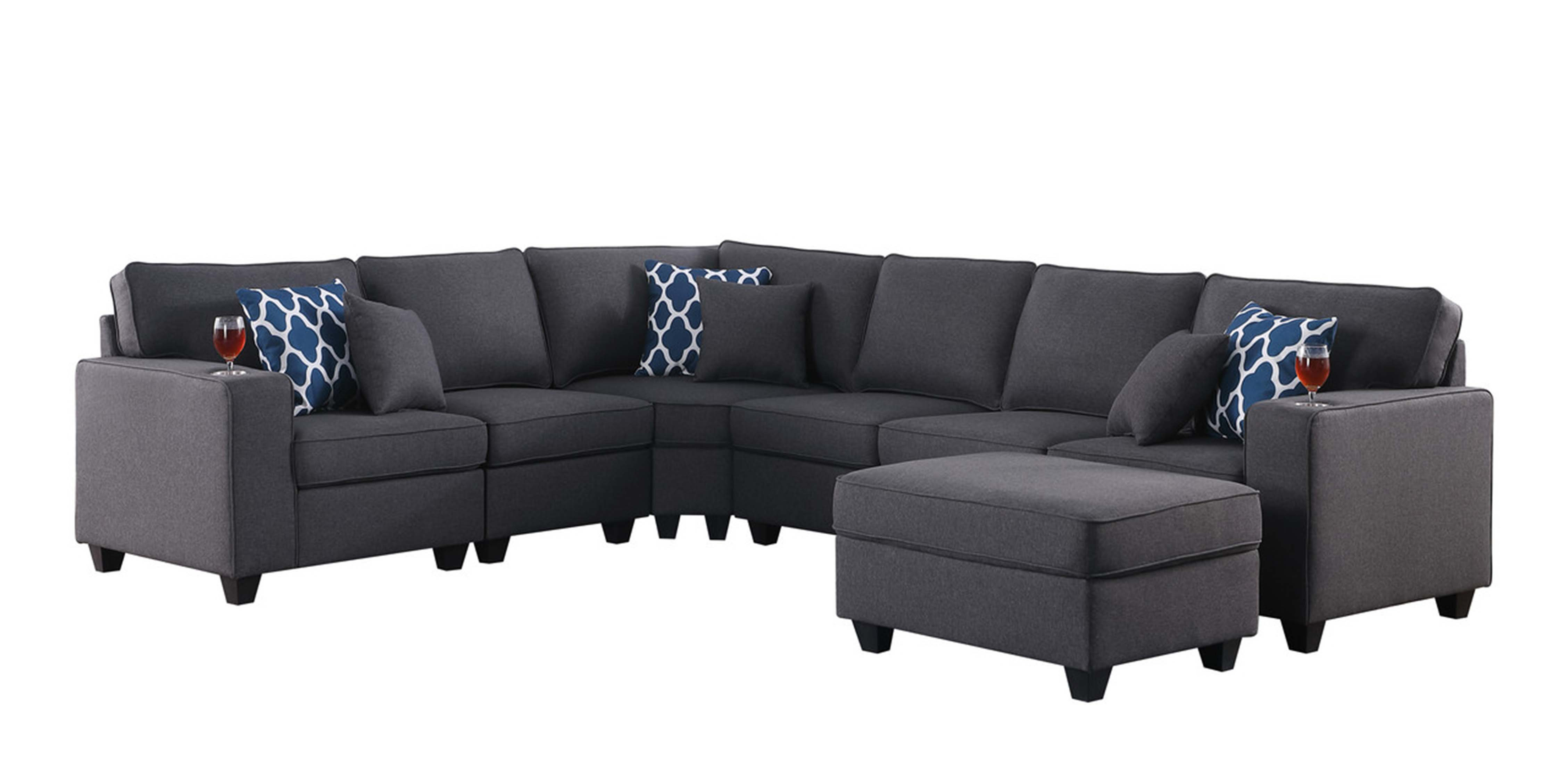 Red Barrel Studio® Cooper 125" Linen 7Pc Reversible L-Shape Sectionals ...