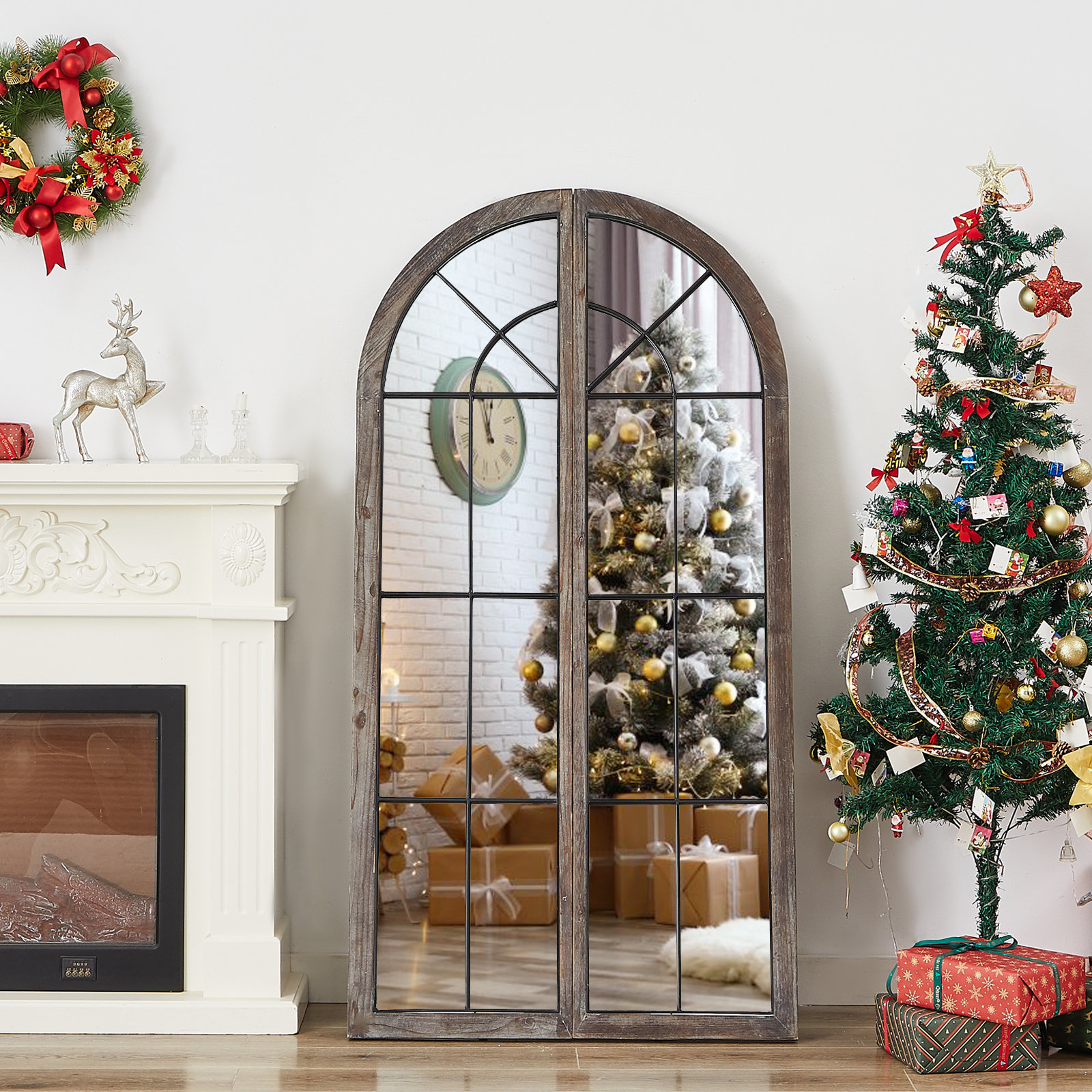 Gracie Oaks Spengler Arched Full Length Mirror Solid Wood Floor Mirror ...