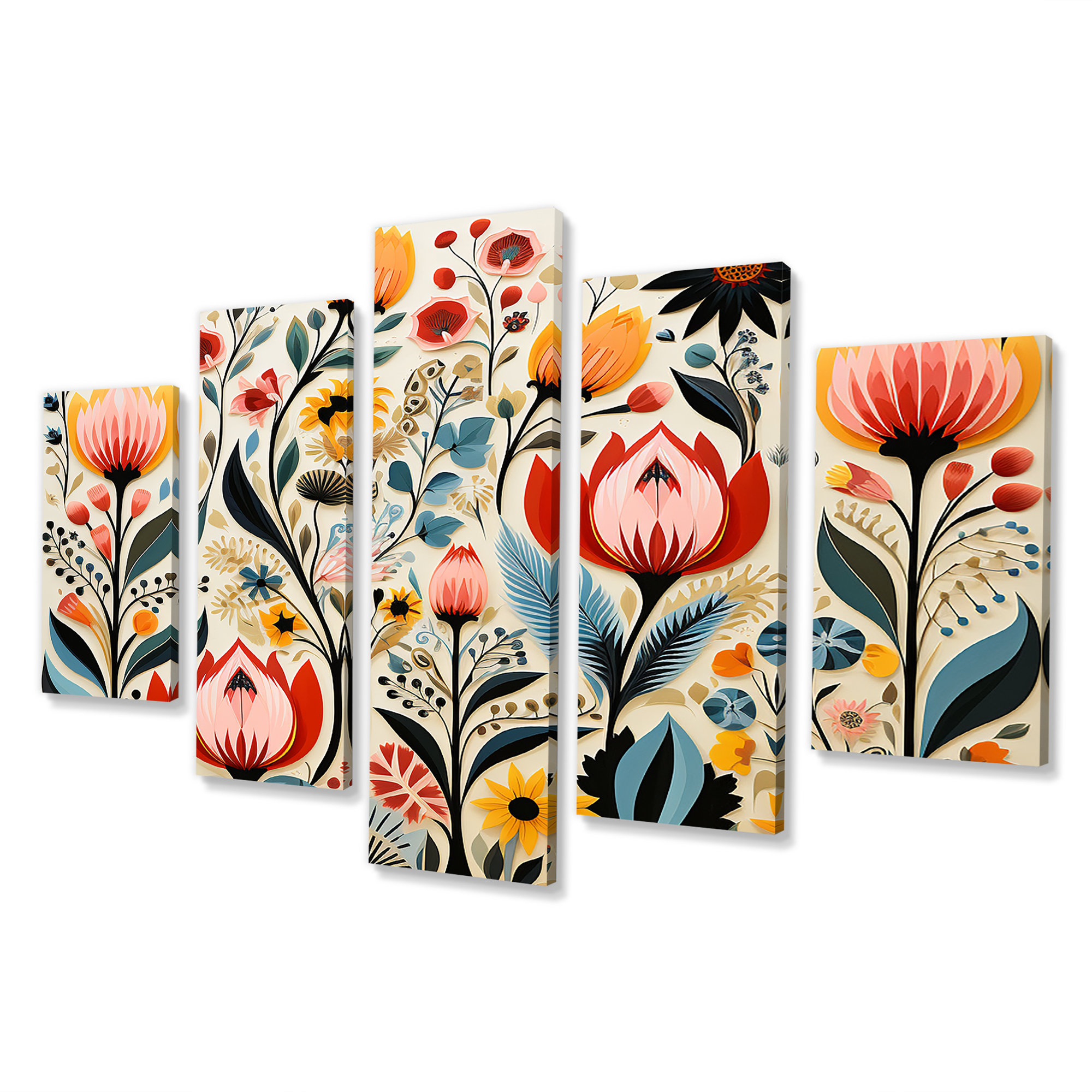 Lark Manor Retro Vibrant Spring Flowers I - Wildflowers Wall Art Decor ...