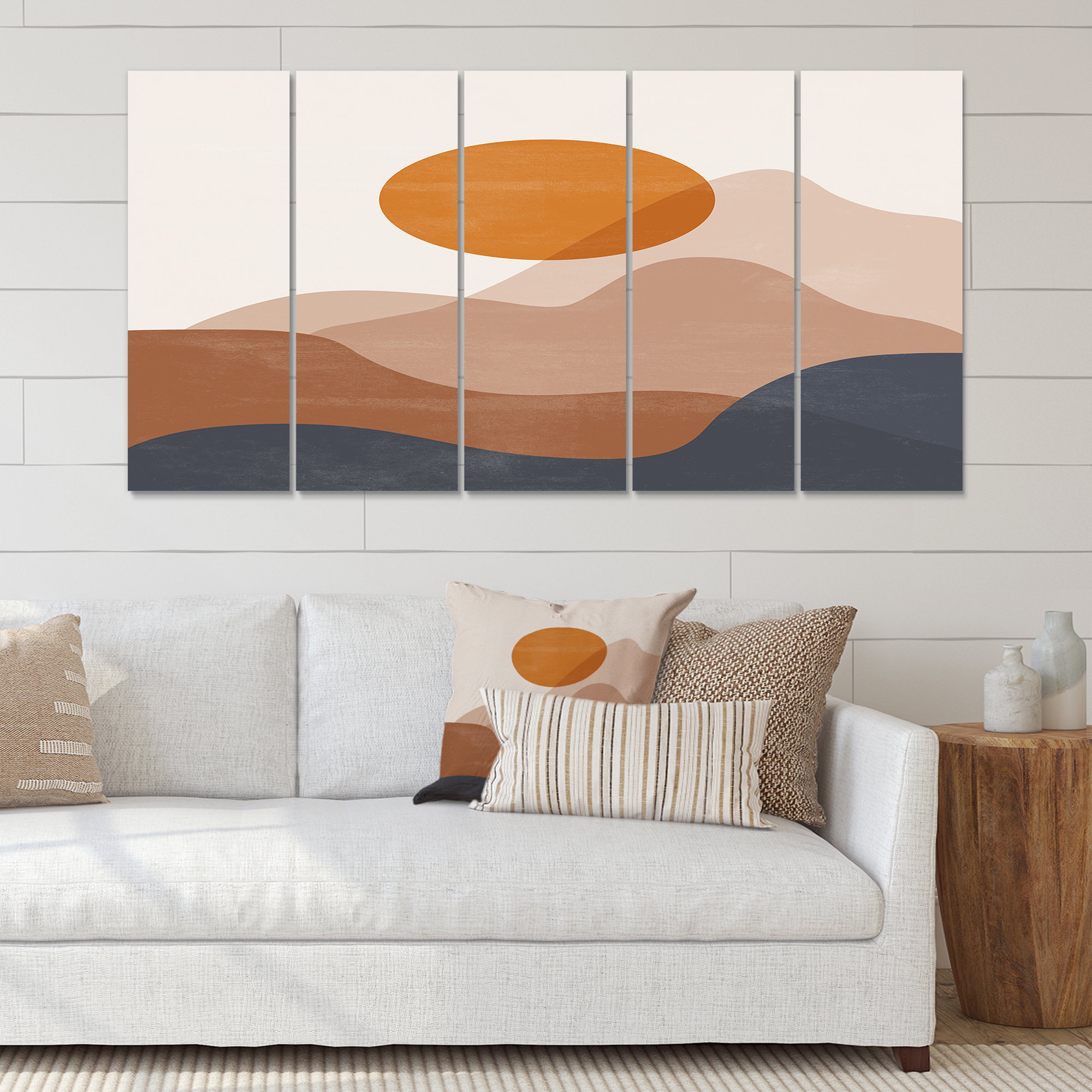 East Urban Home Abstract Red Moon in Earth Toned Mountains II - 5 Piece ...