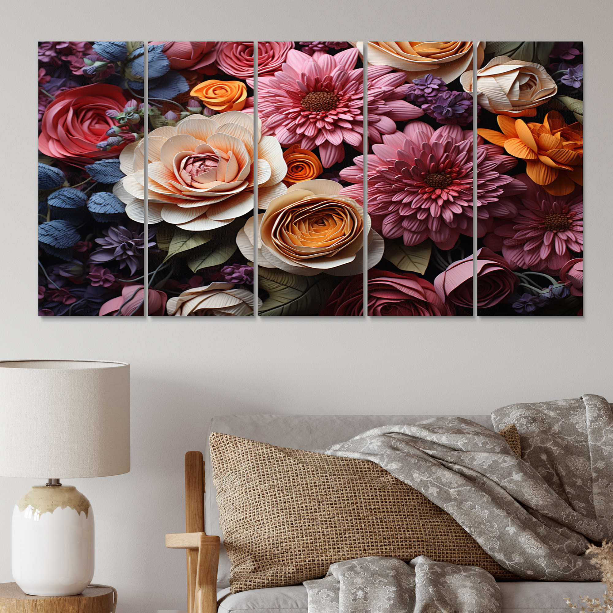 Red Barrel Studio® Roses Rhapsody On Canvas 5 Pieces Print | Wayfair