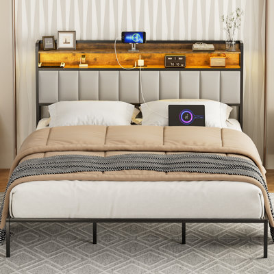 Wrought Studio Idrish Upholstered Storage Headboard With Led Lights And ...