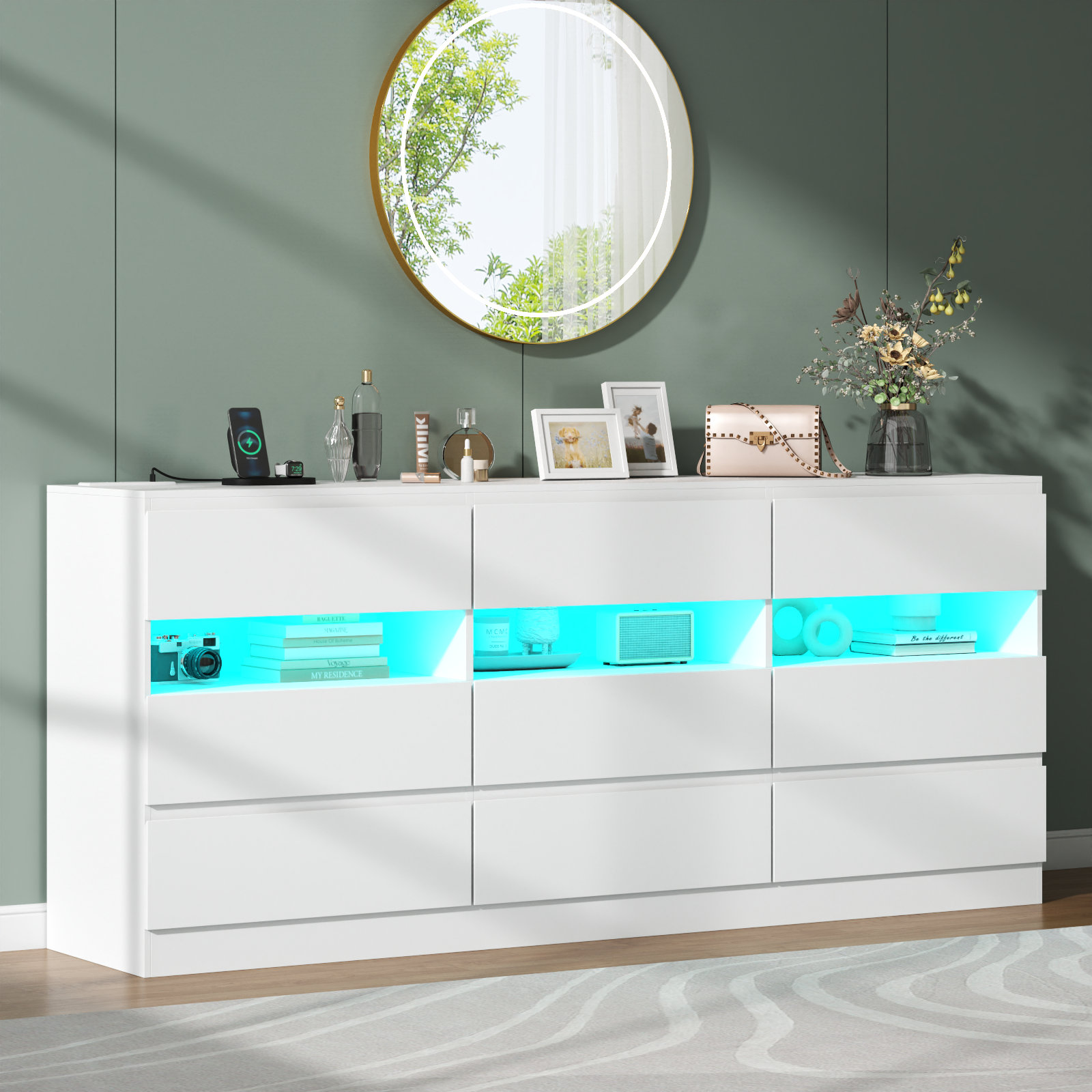 Wrought Studio 9 Drawer Triple Dresser With Charging Station & Led ...