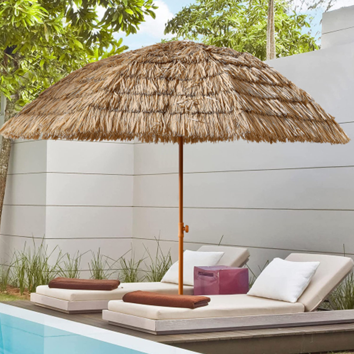 Bayou Breeze 8'Thatch Patio Tiki Umbrella Tropical Palapa Raffia Tiki ...