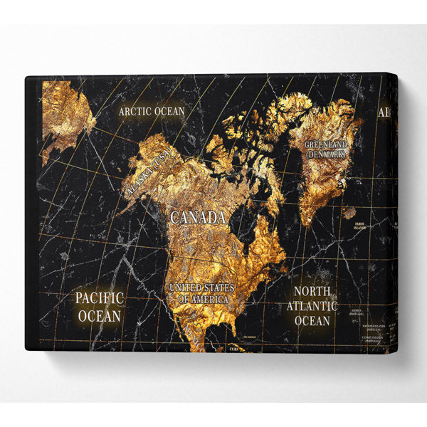 Bright Star World Map Golden - Wrapped Canvas Print | Wayfair.co.uk