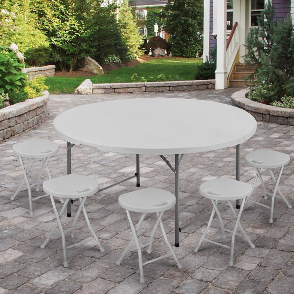 MoNiBloom Round Foldable Plastic Table Collapsible Circular Steel Frame ...
