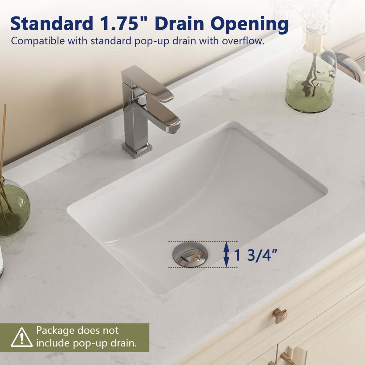 DeerValley 36" Rectangular Single Bathroom Vanity Top in White with ...