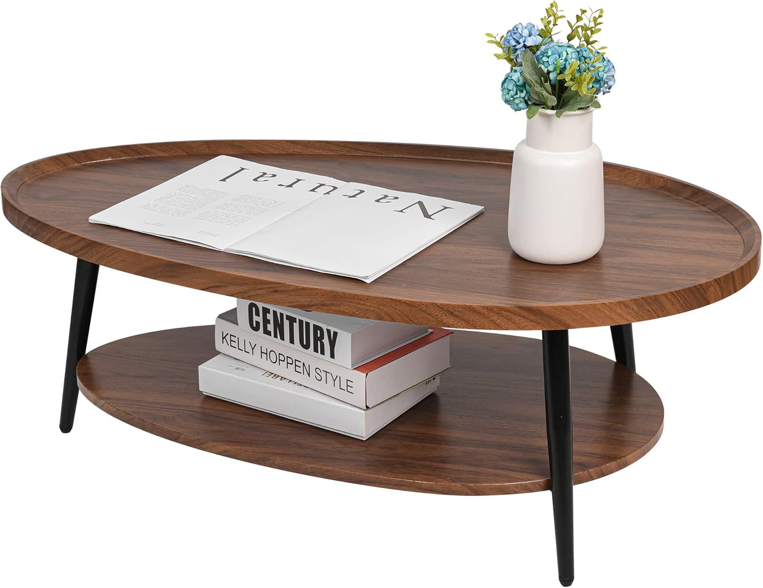 Corrigan Studio 40" Oval 2-Tier Coffee Table, Water-Shaped Wood Centre ...