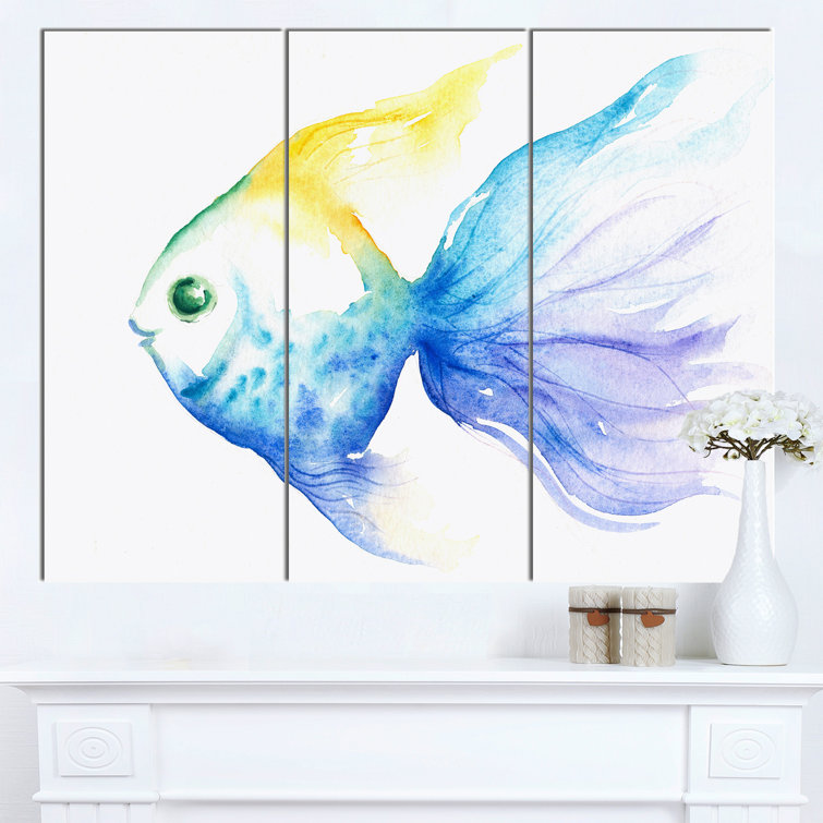 DesignArt 'Lovely Blue Fish Watercolor' 3 Piece Painting Print on ...