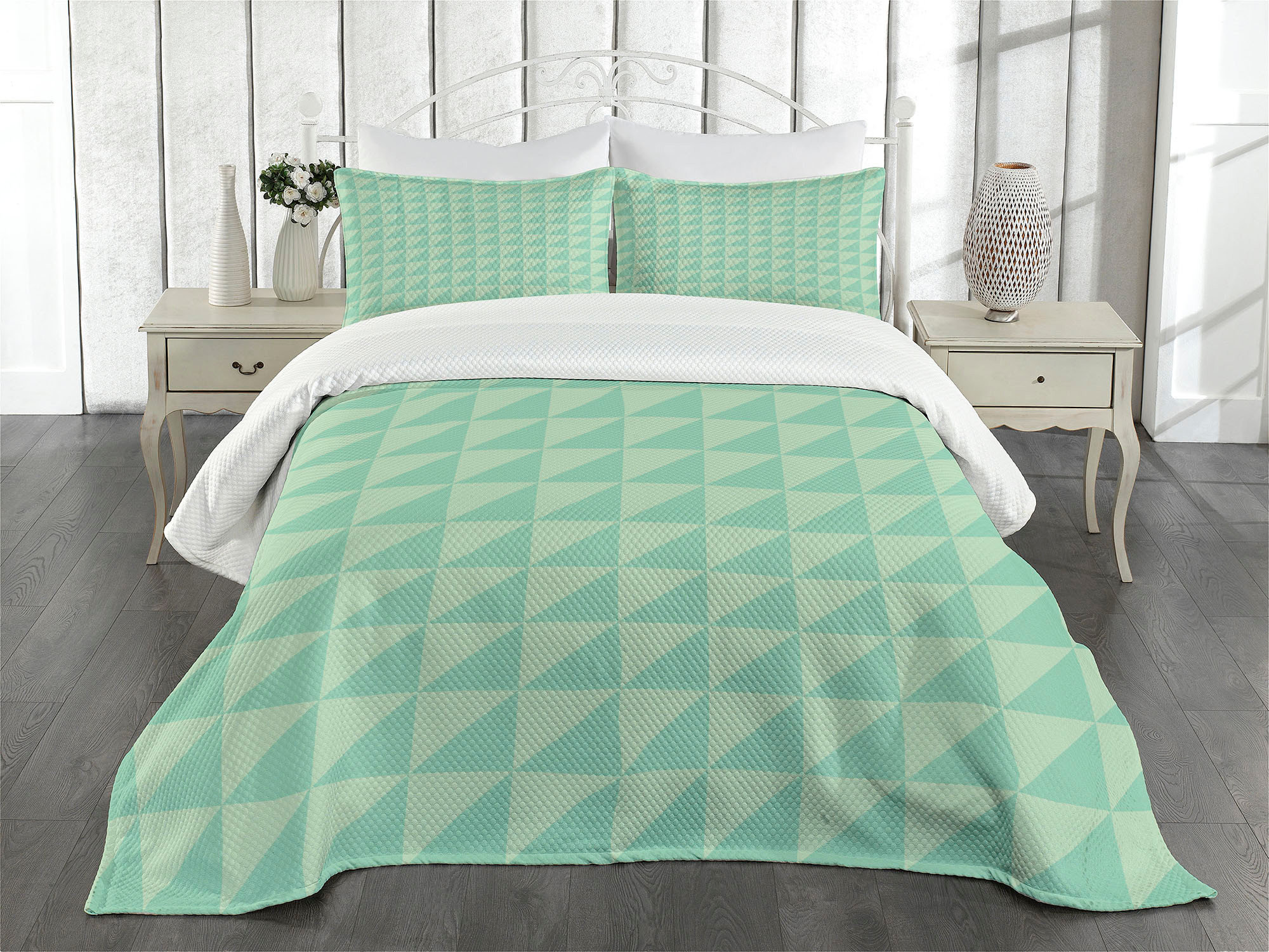 Ambesonne Mint Bedspread Set 3 Pcs Half Squares Triangles Queen Mint ...
