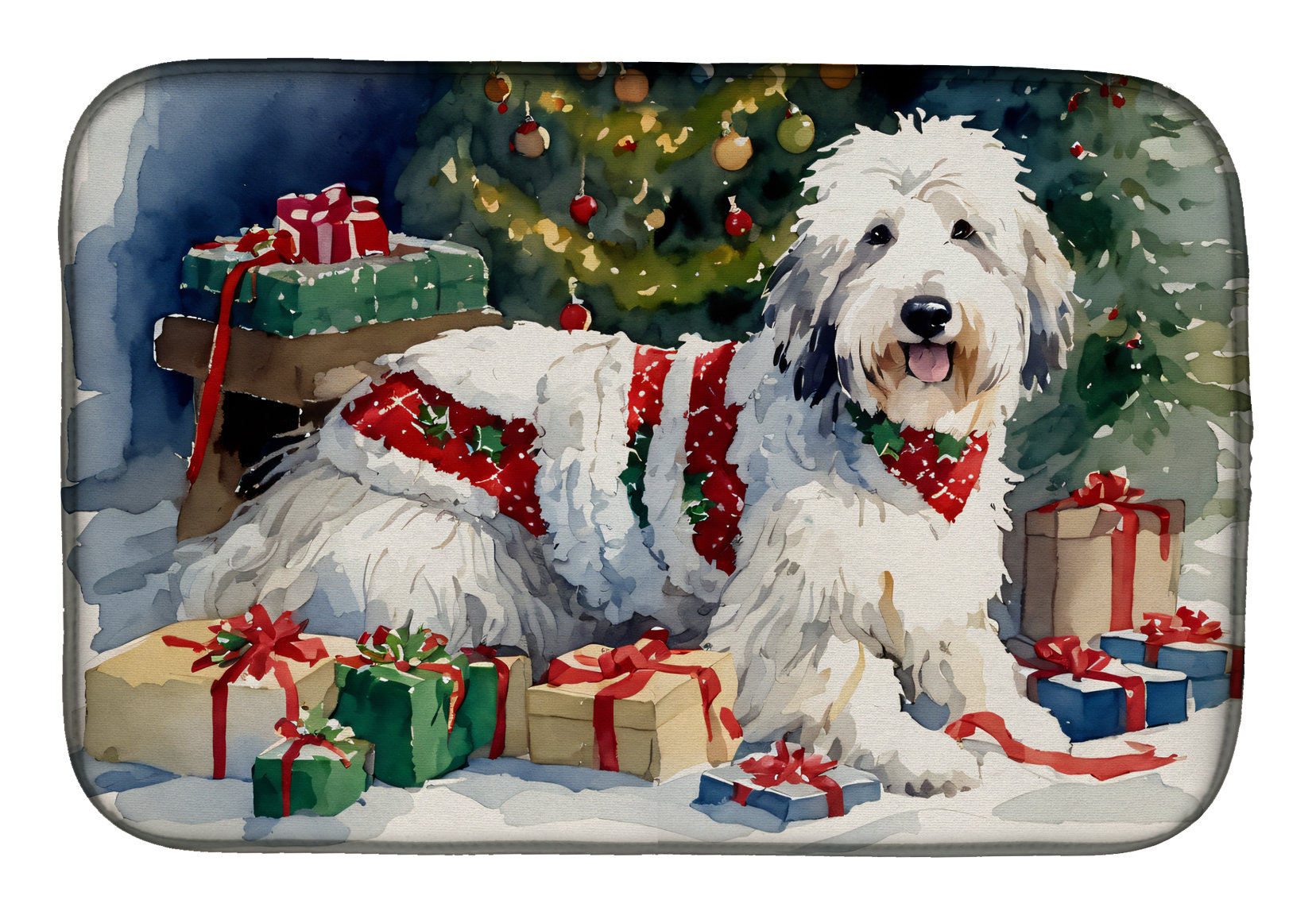 Caroline's Treasures Old English Sheepdog Cozy Christmas Dish Drying ...