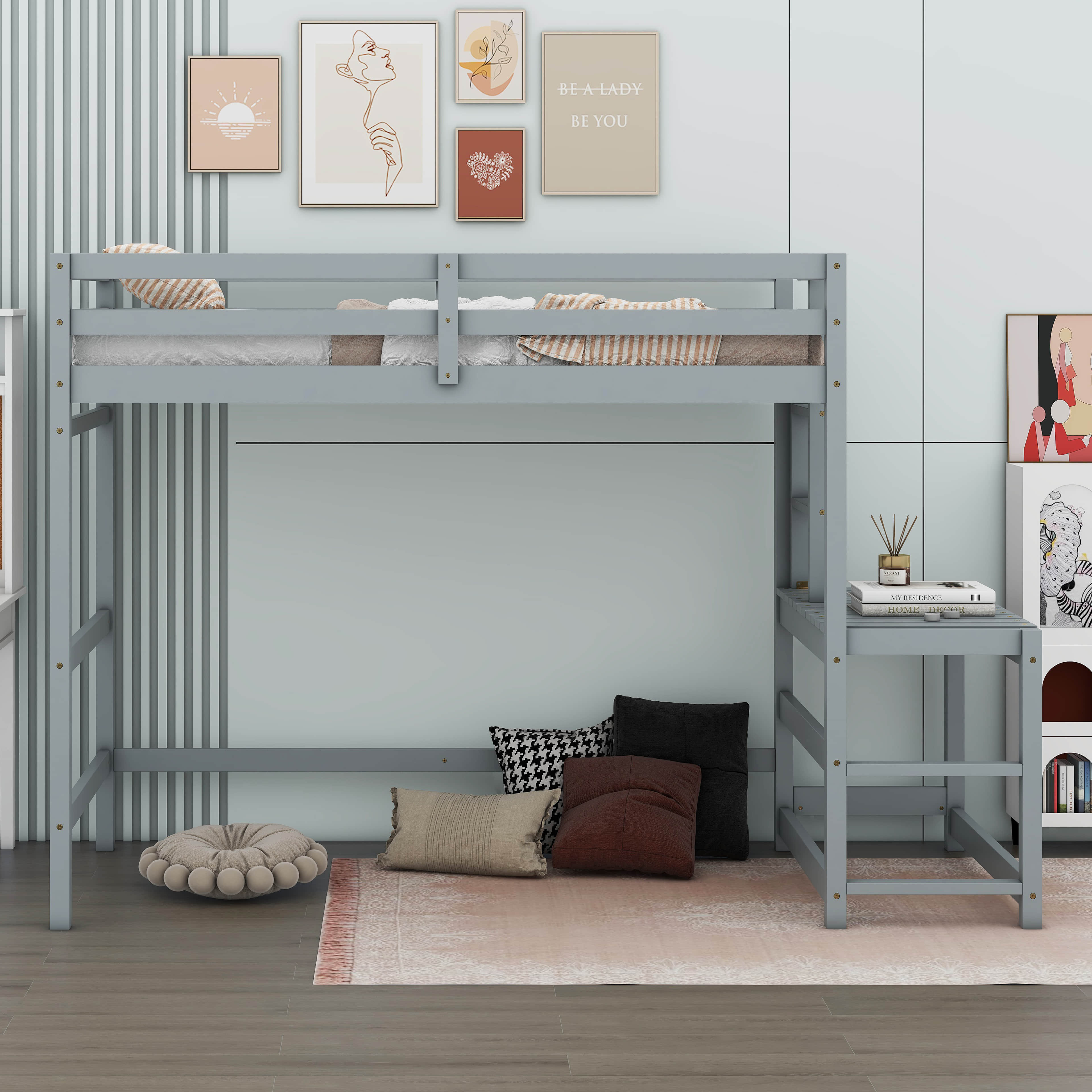 Harriet Bee Konlan Twin Loft Bed With Ladder, Landing Platform ...