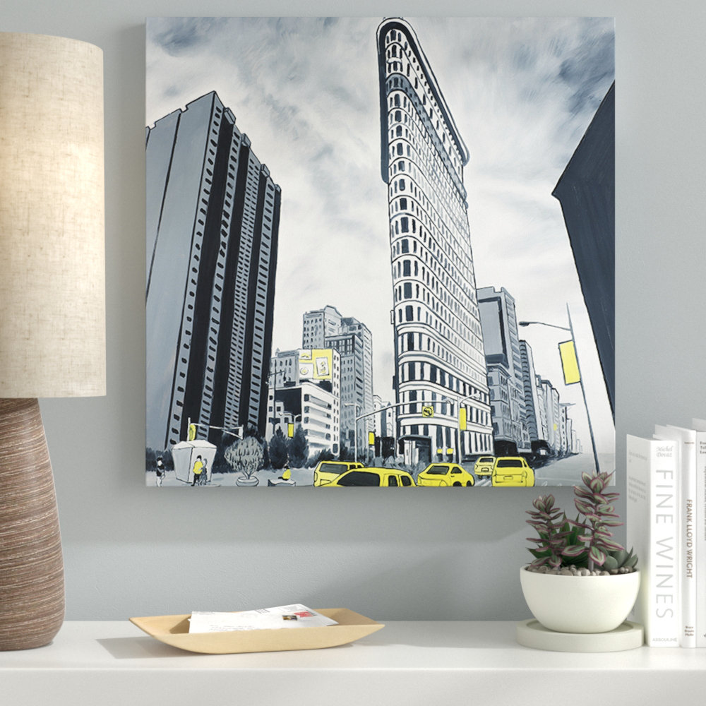 Ebern Designs 'Outline of Flatiron Building to New York' Oil Painting ...