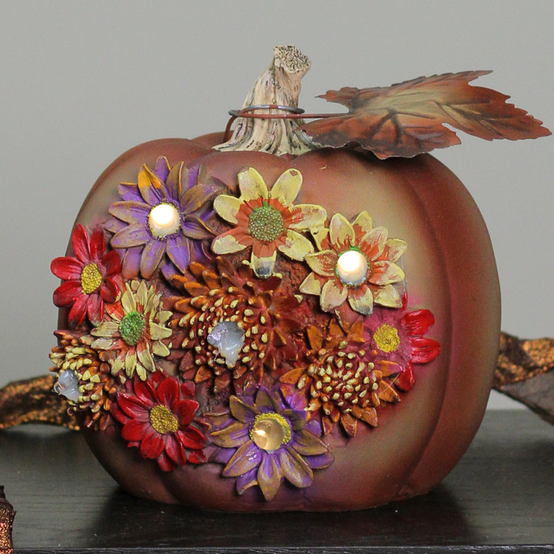 Northlight Seasonal 7.5" Brown Solar Powered Floral Pumpkin Outdoor ...