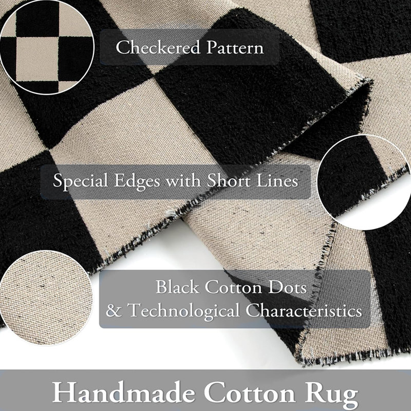 Hokku Designs Checkered 8x10Ft Cotton Woven Checkerboard Rug,Black ...